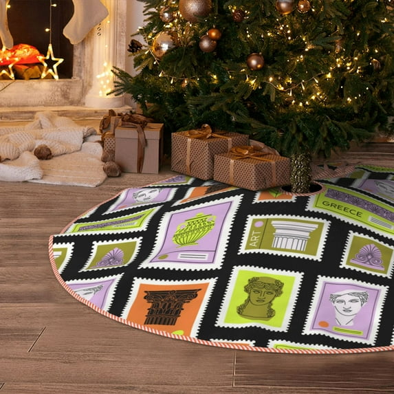 Christmas Tree Skirt - colorful Stamp Pattern Halloween Tree Skirt ...