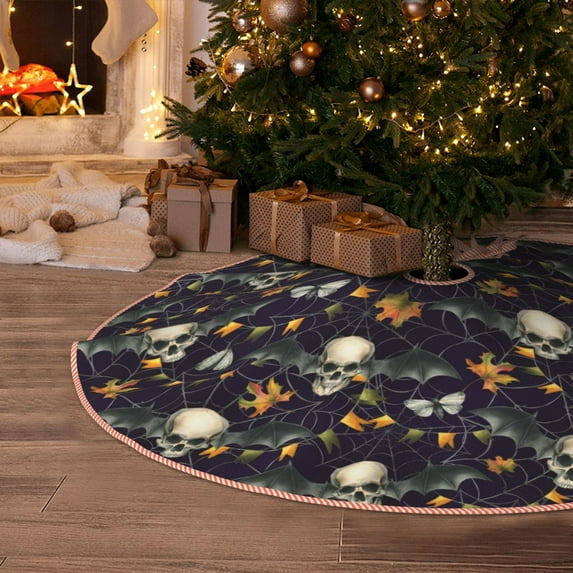 Christmas Tree Skirt - cool skull bat garlands cobwebs Halloween Tree ...