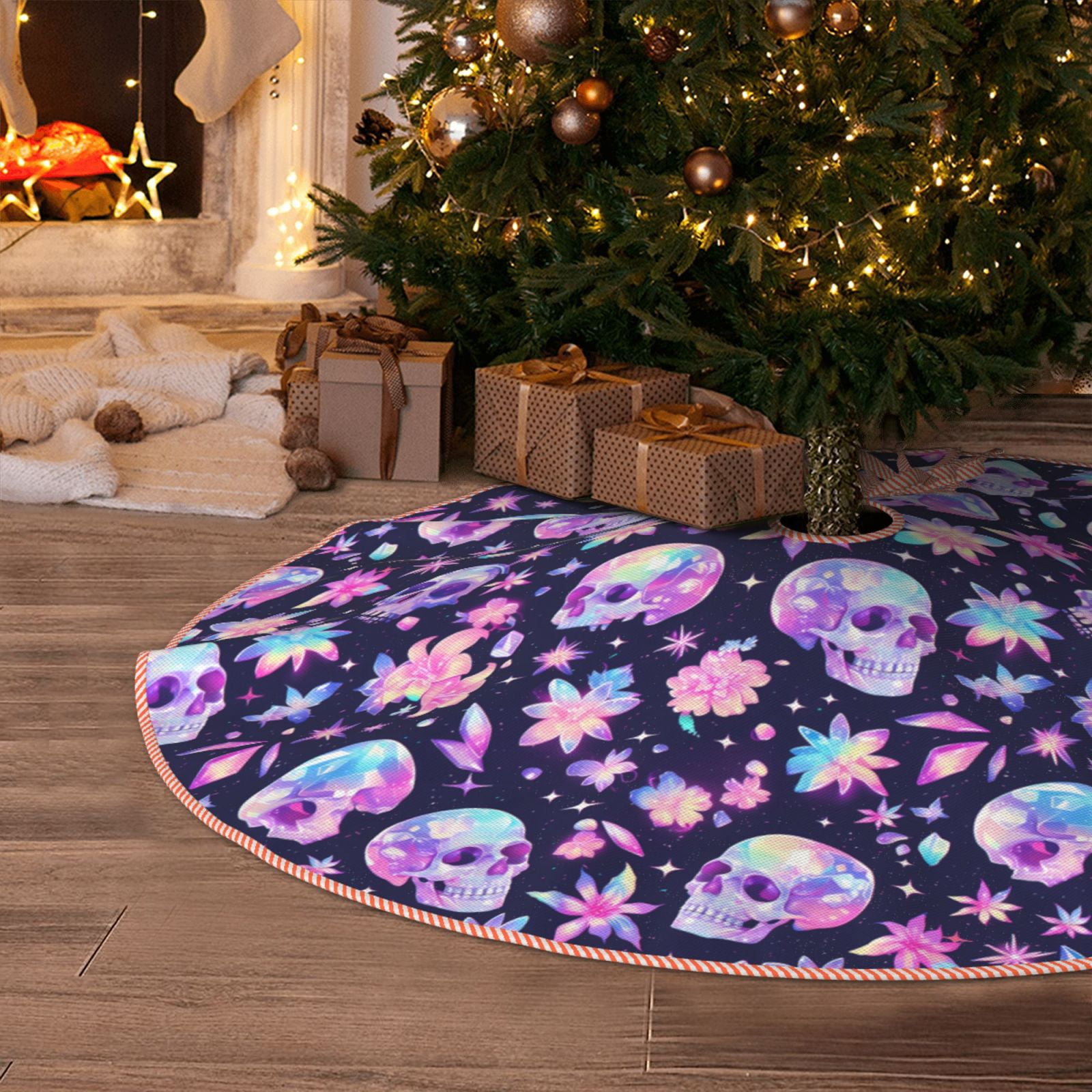 Christmas Tree Skirt - crystal Skull flower cool Halloween Tree Skirt ...