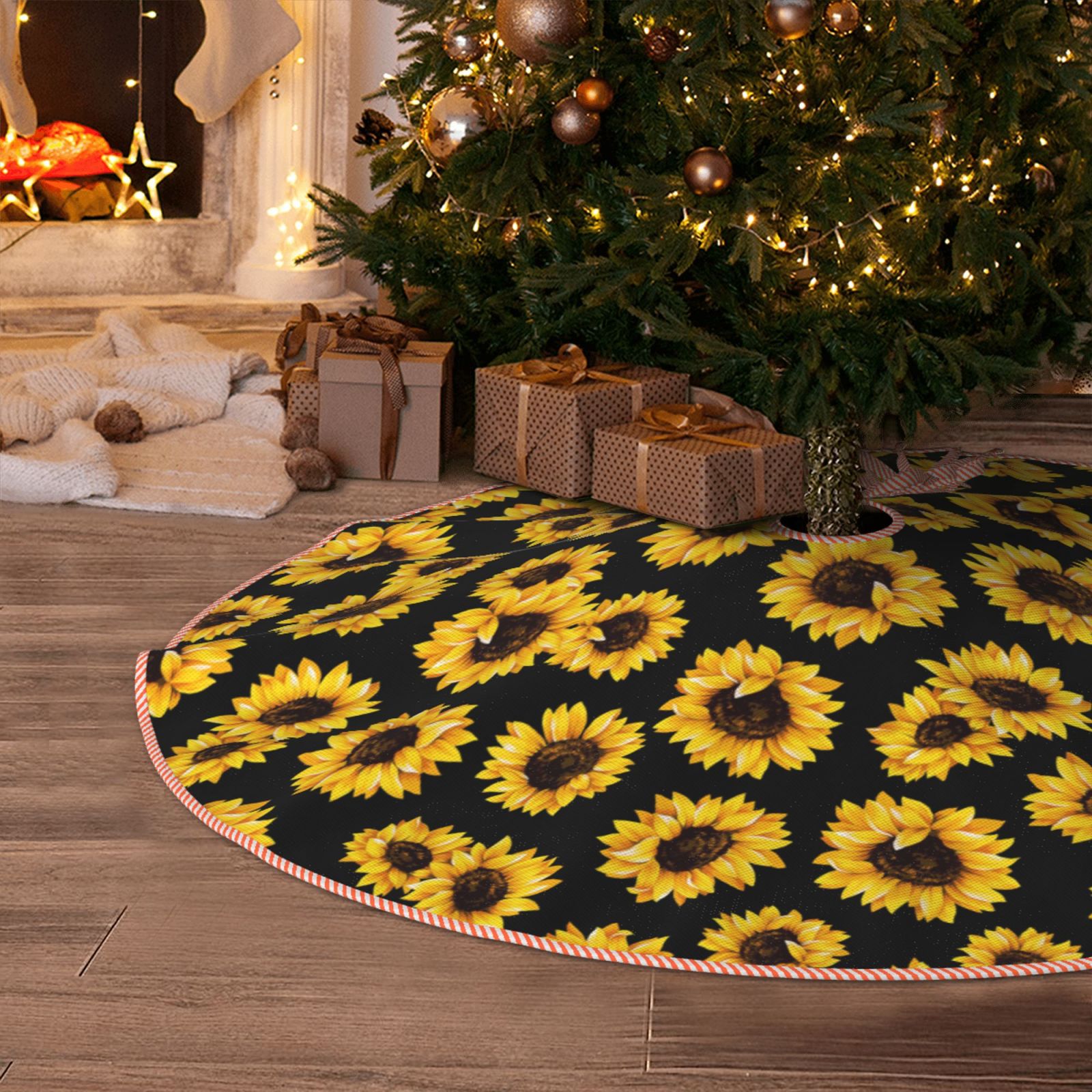 Christmas Tree Skirt - cute Sunflower in black Halloween Tree Skirt ...