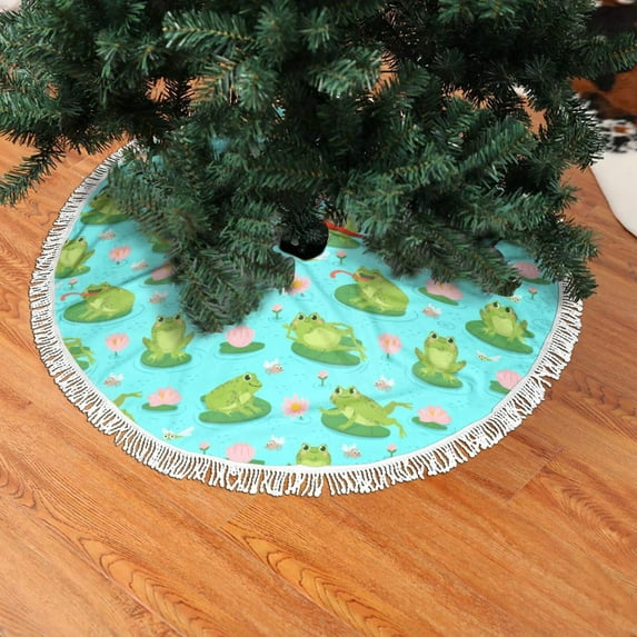 Christmas Tree Skirt, cute frogs Lily leaves dragonfly Christmas Tree Decorations Indoor, Tree ...