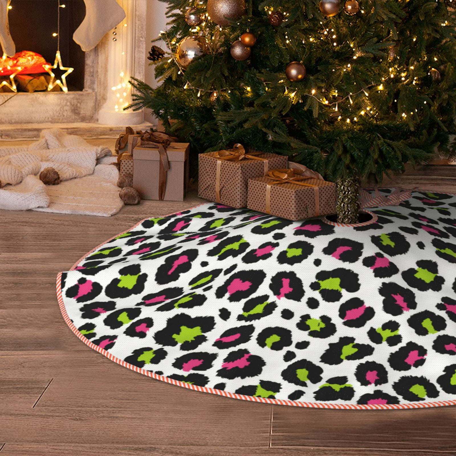 Christmas Tree Skirt - cute pink green Leopard Halloween Tree Skirt ...