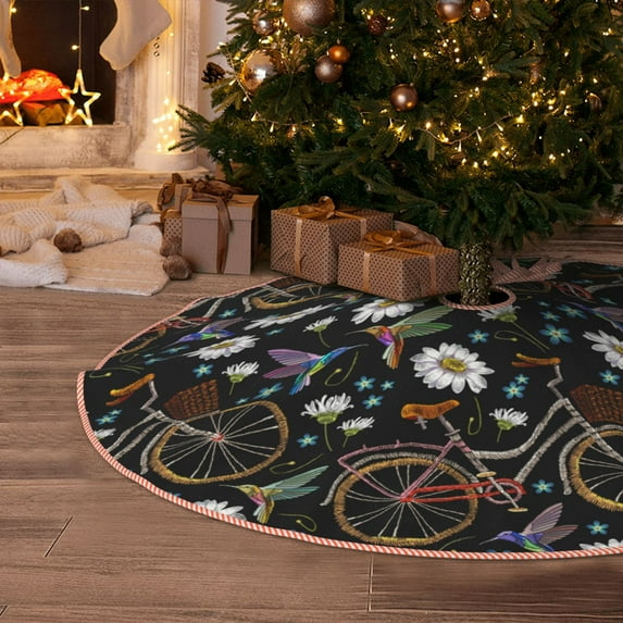 Christmas Tree Skirt - daisy bike bird Halloween Tree Skirt Winter Fall Tree Skirt for Christmas ...