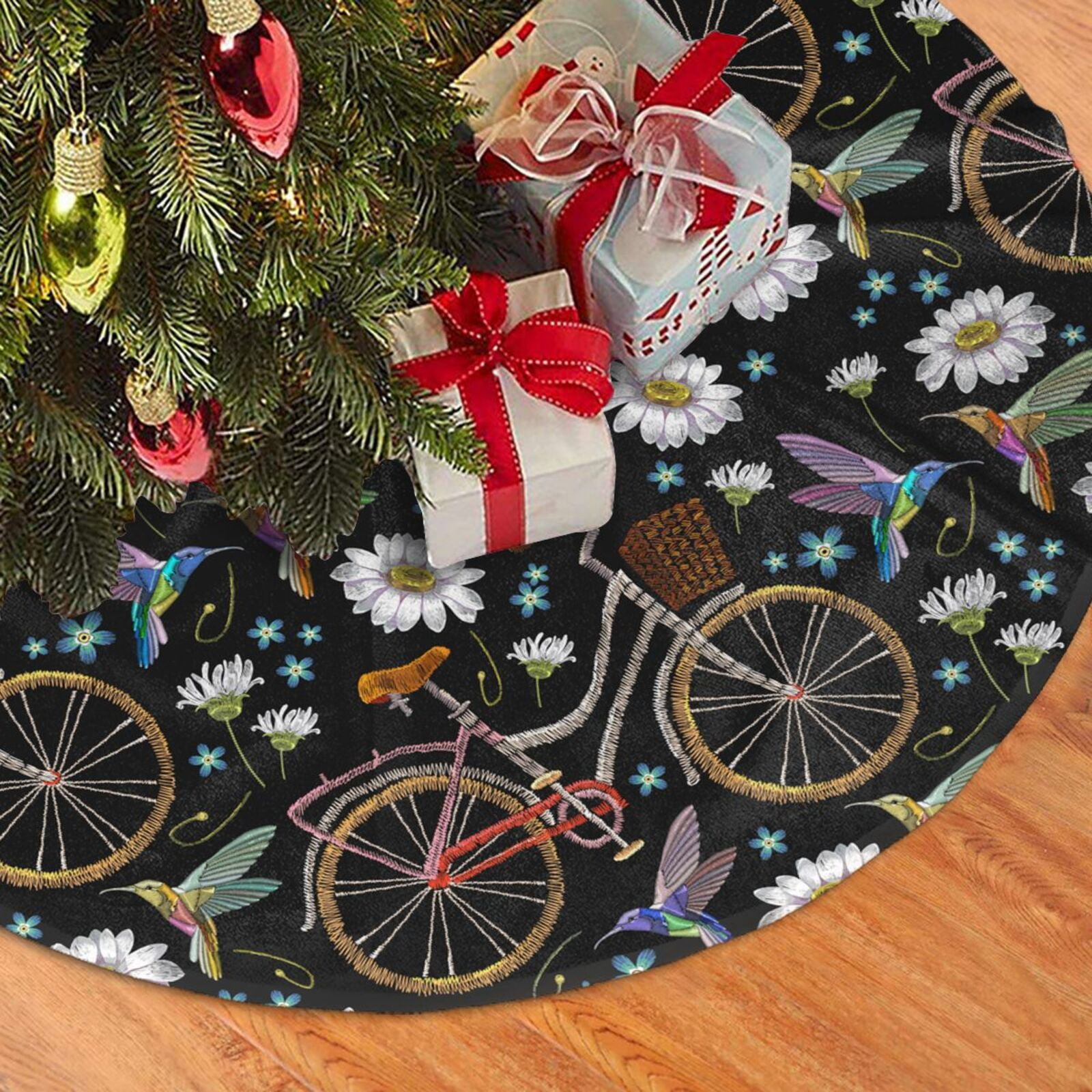 Christmas Tree Skirt, daisy bike bird Soft Plush Christmas Tree Decorations Indoor, Tree Skirts ...