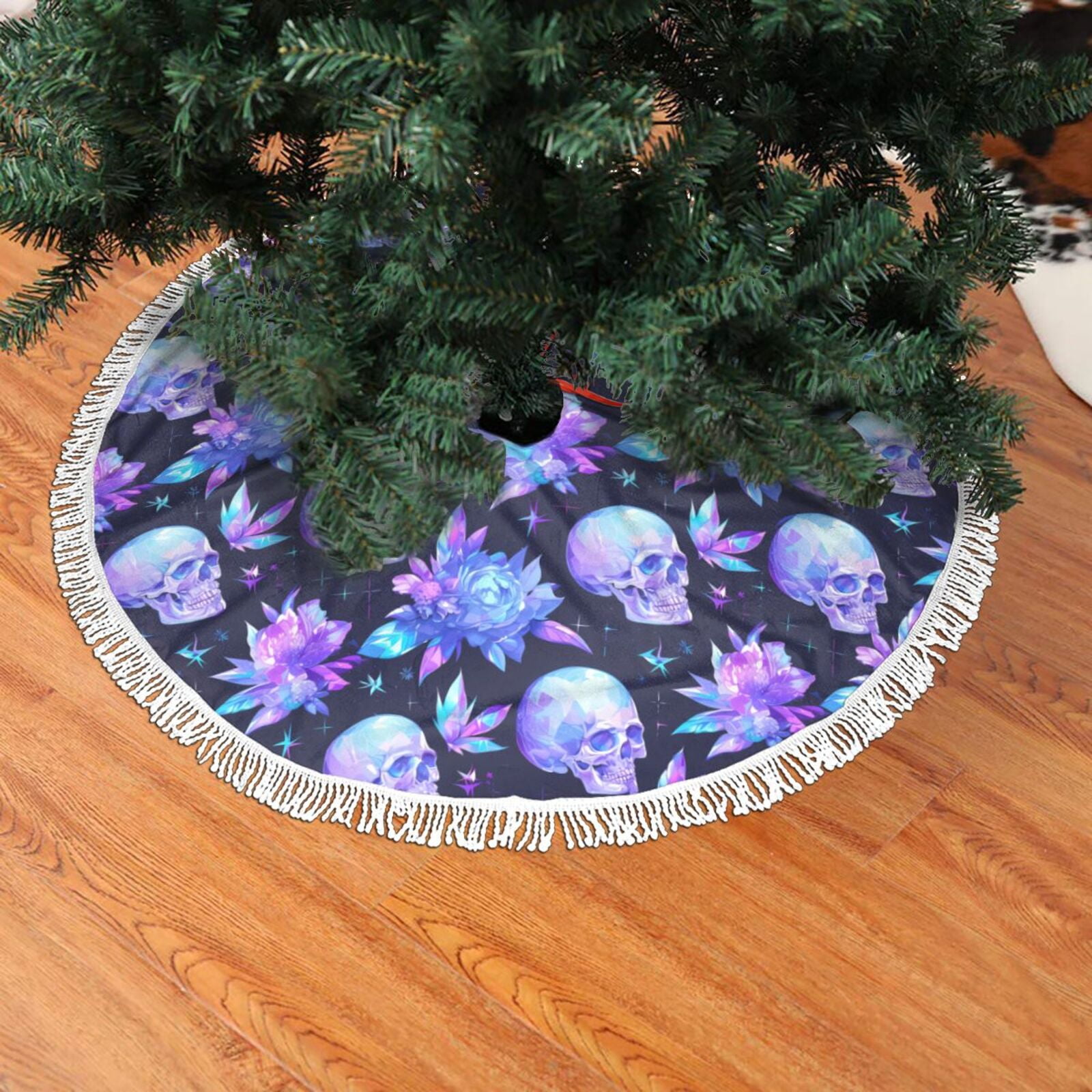 Christmas Tree Skirt, flower starry sky Skull Christmas Tree ...