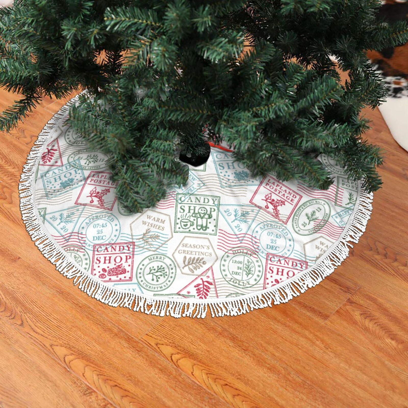 Christmas Tree Skirt, funny Postmark print Christmas Tree Decorations ...