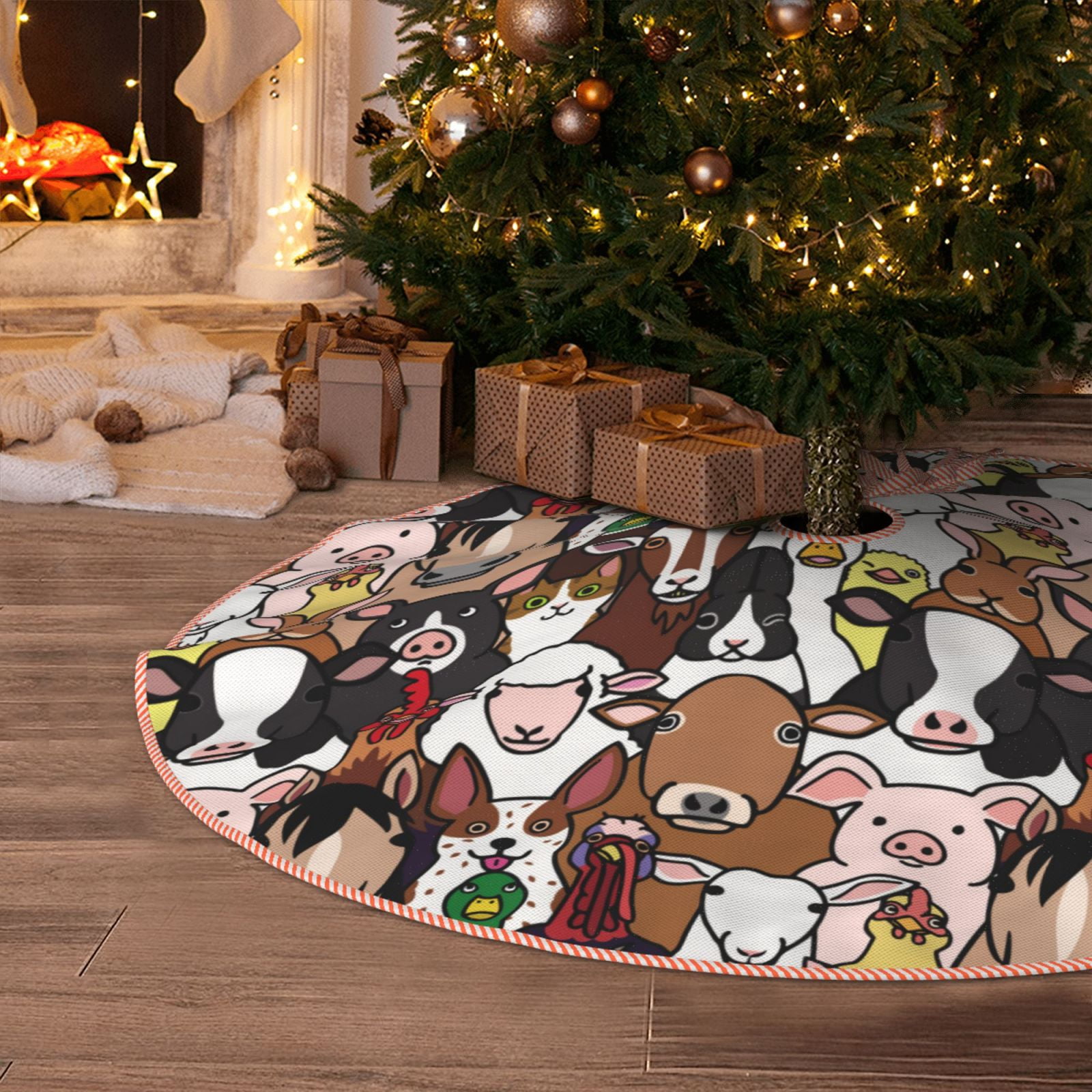 Christmas Tree Skirt - funny farm pig cow cat face Halloween Tree Skirt ...