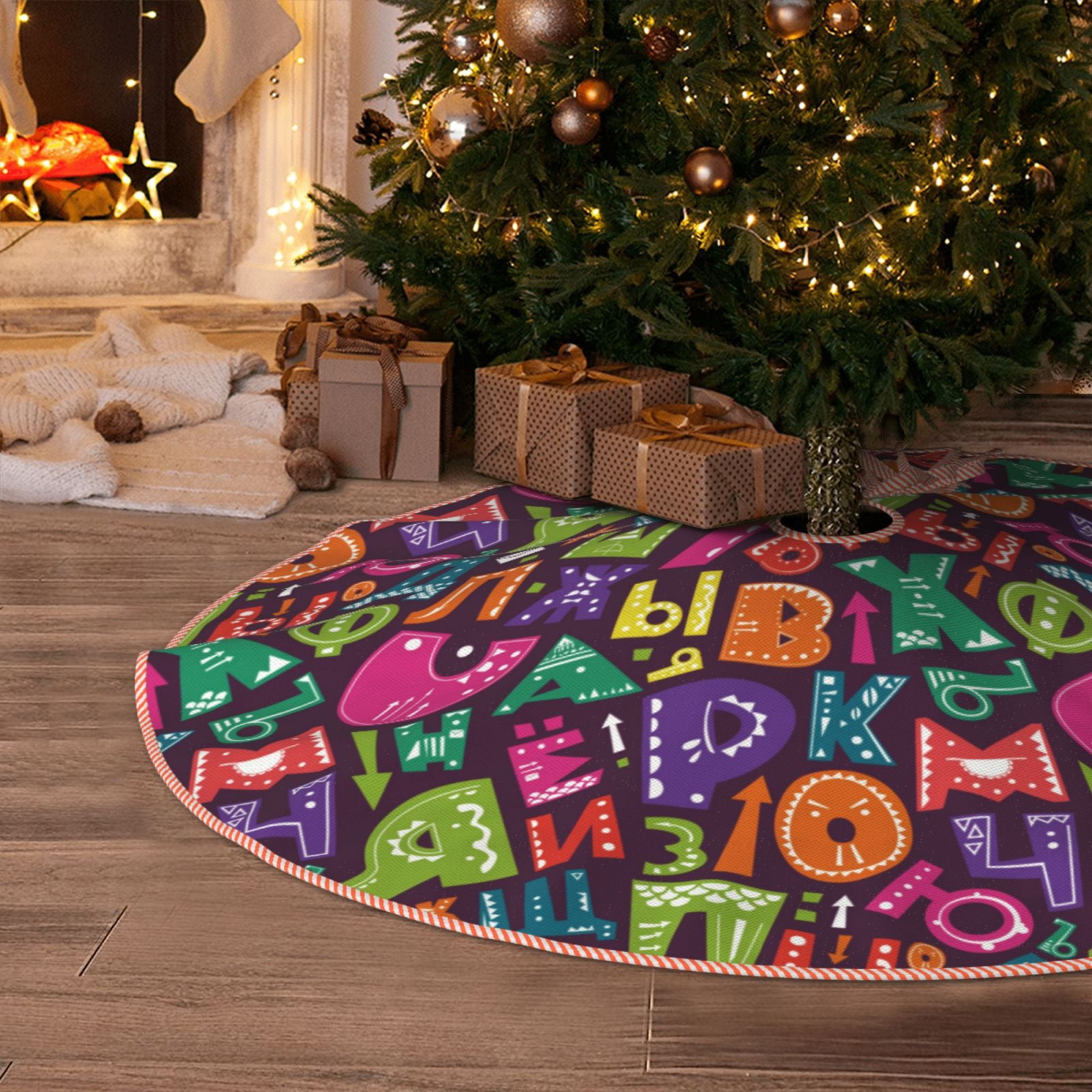 Christmas Tree Skirt - funny letters Halloween Tree Skirt Winter Fall Tree Skirt for Christmas ...