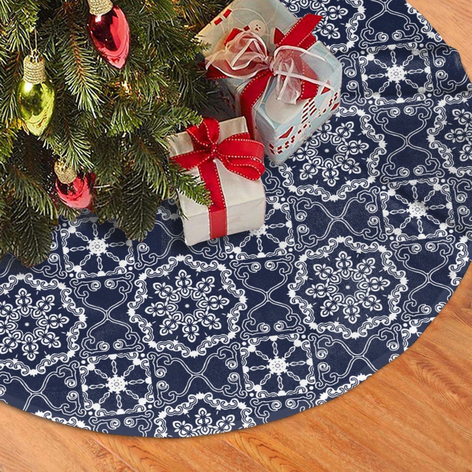 Christmas Tree Skirt, geometry flower Soft Plush Christmas Tree ...