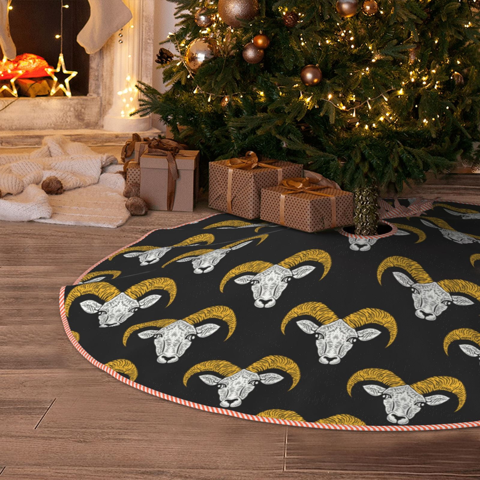 Christmas Tree Skirt - goat head cool black Halloween Tree Skirt Winter ...