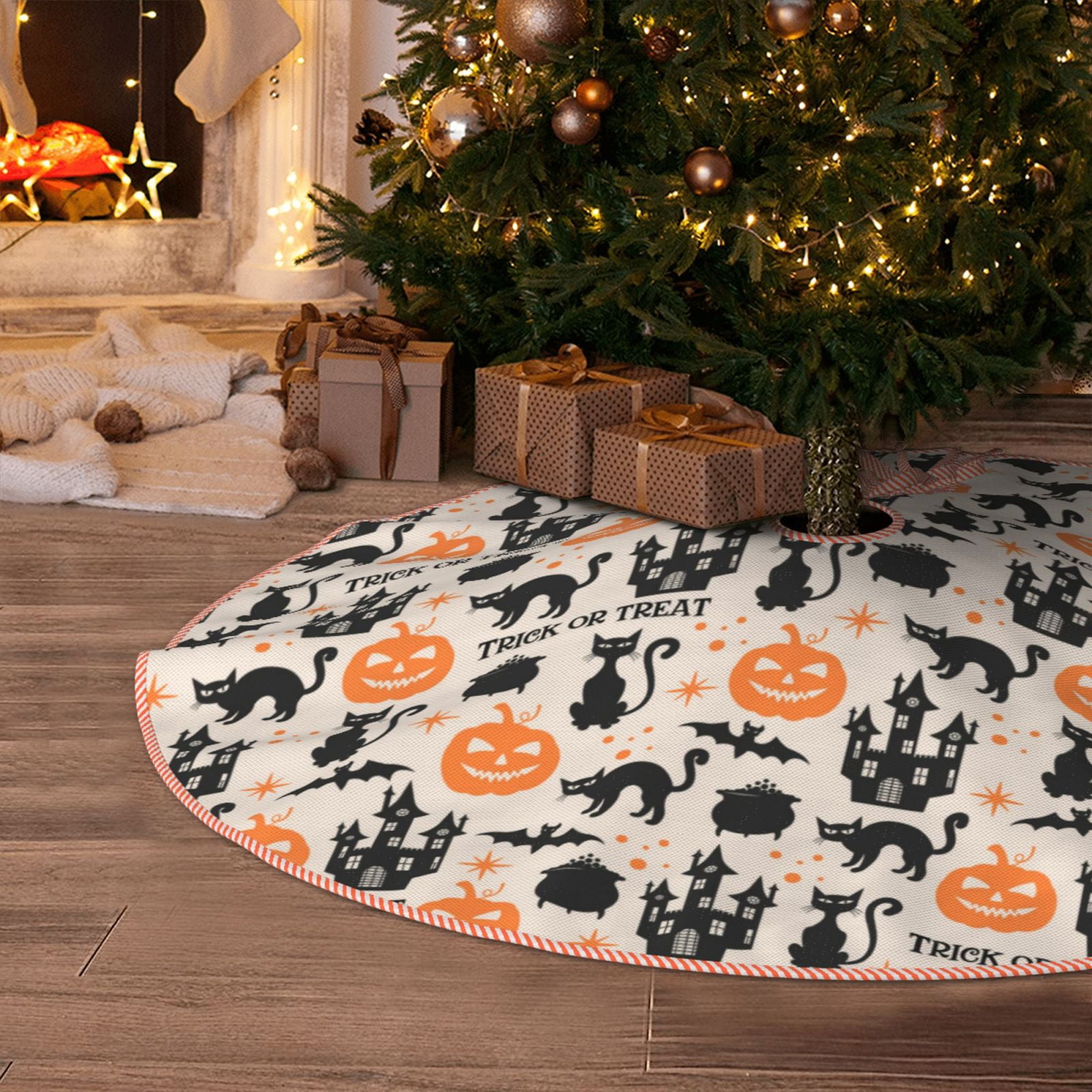 Christmas Tree Skirt halloween pumpkin cats Tree Skirt for Merry ...