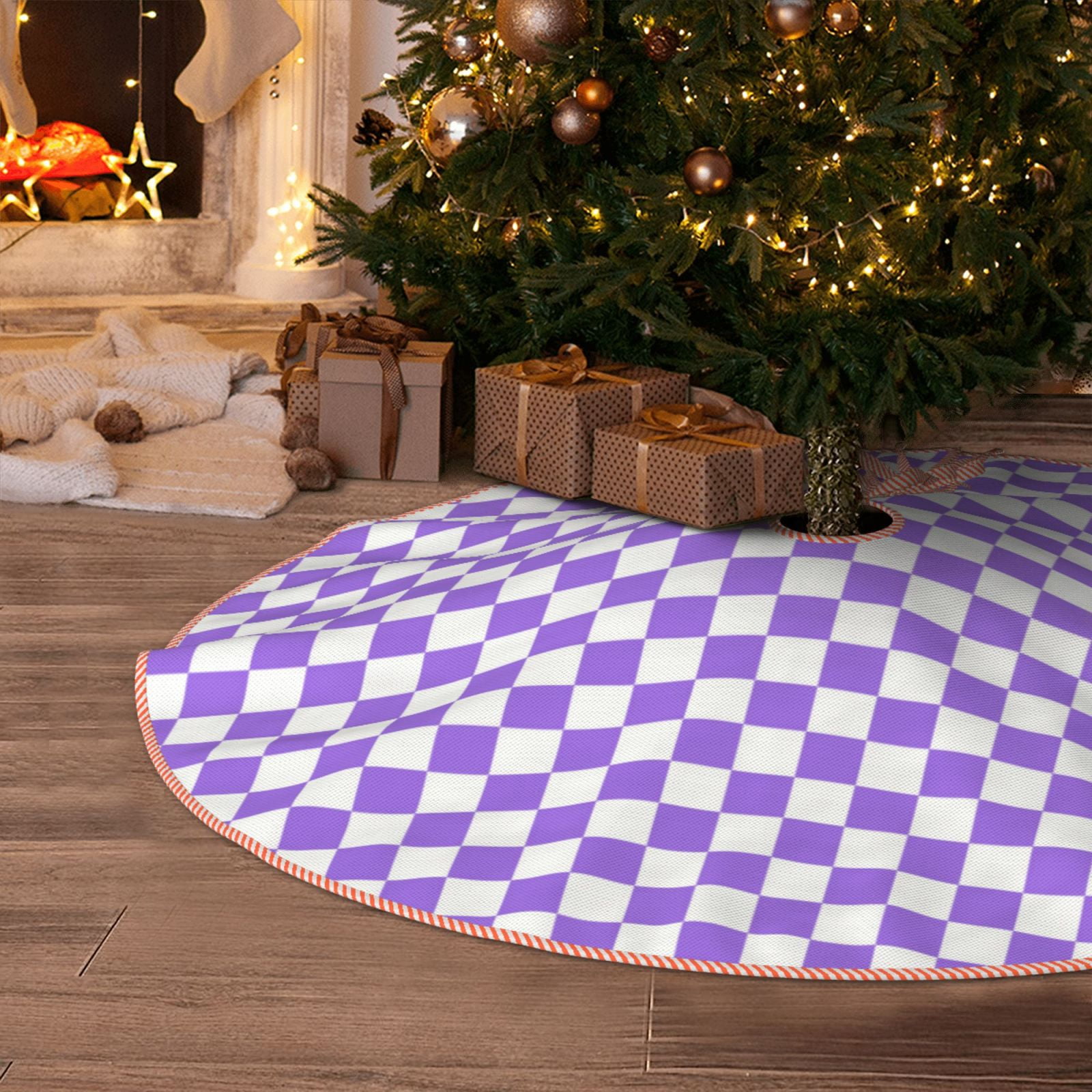 Christmas Tree Skirt - lilac checkered Halloween Tree Skirt Winter Fall ...
