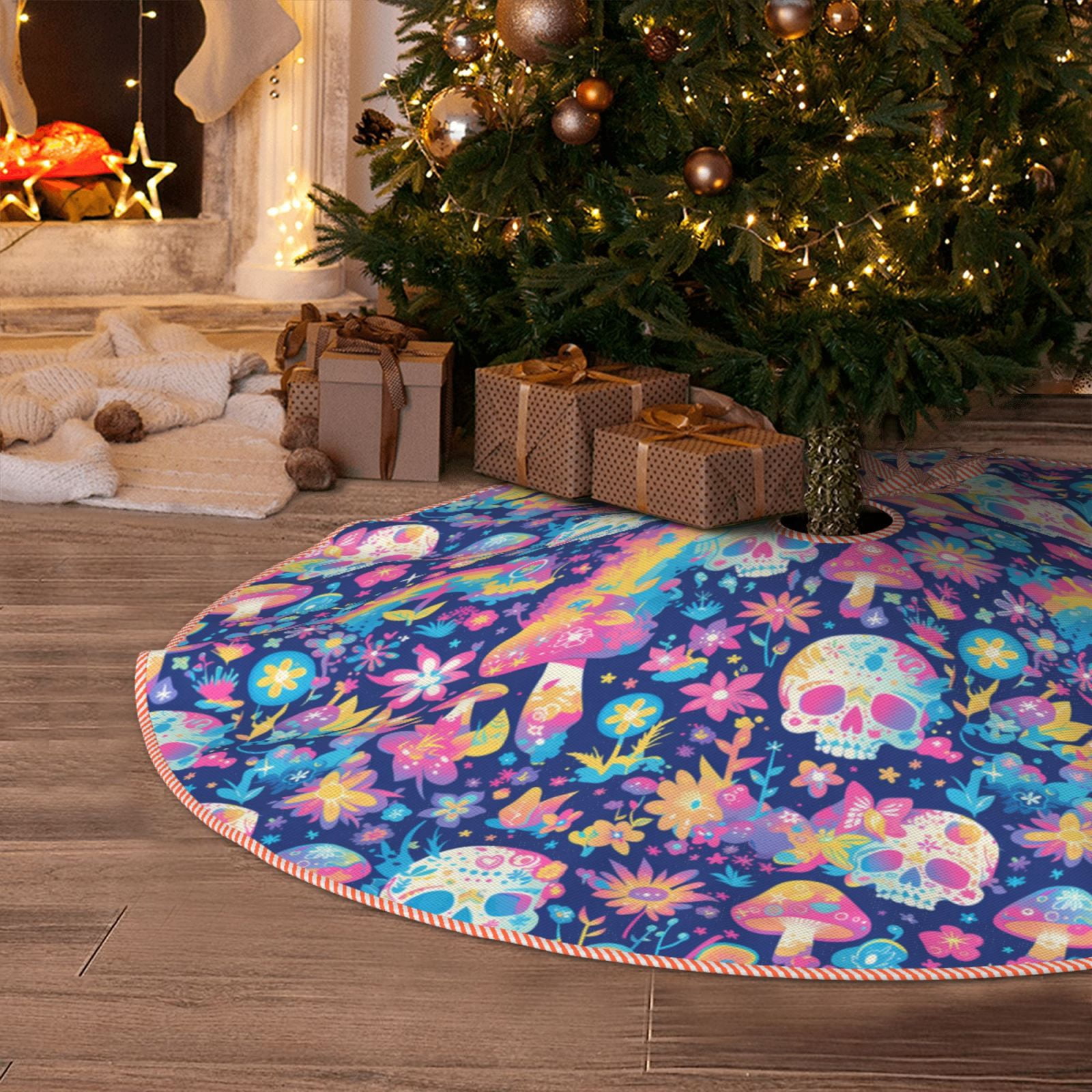 Christmas Tree Skirt - mushroom Skull rainbow color Halloween Tree ...