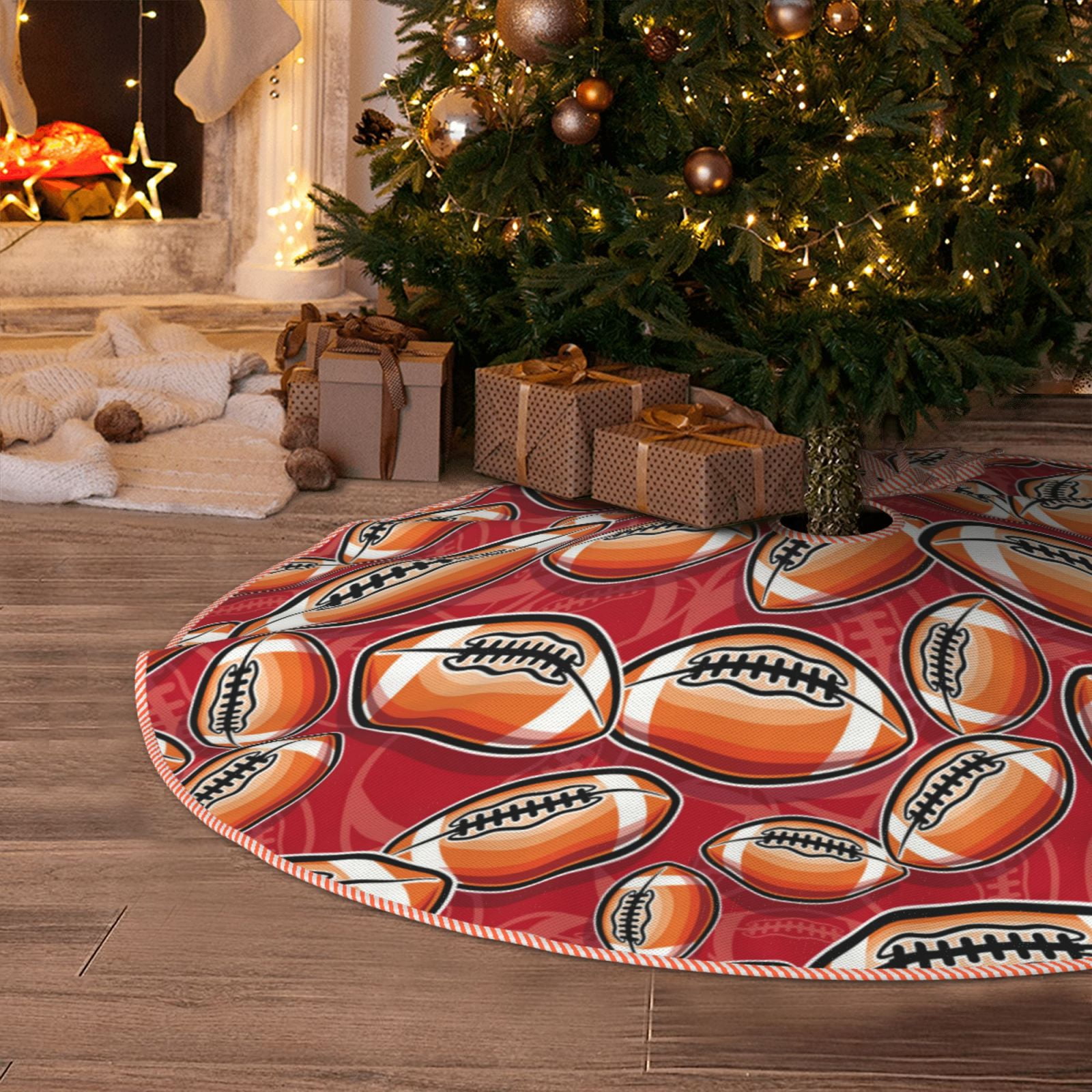 Christmas Tree Skirt - orange American football Rugby Halloween Tree ...
