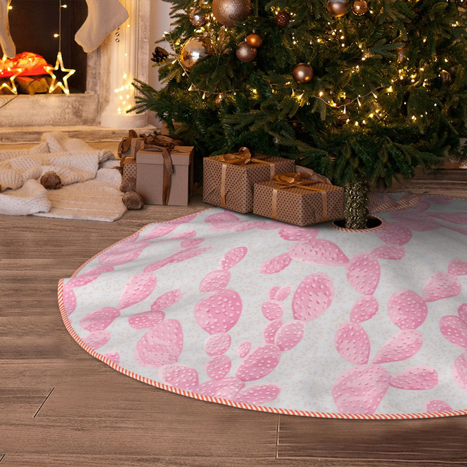 Christmas Tree Skirt - pink Cactus Pattern Halloween Tree Skirt Winter ...