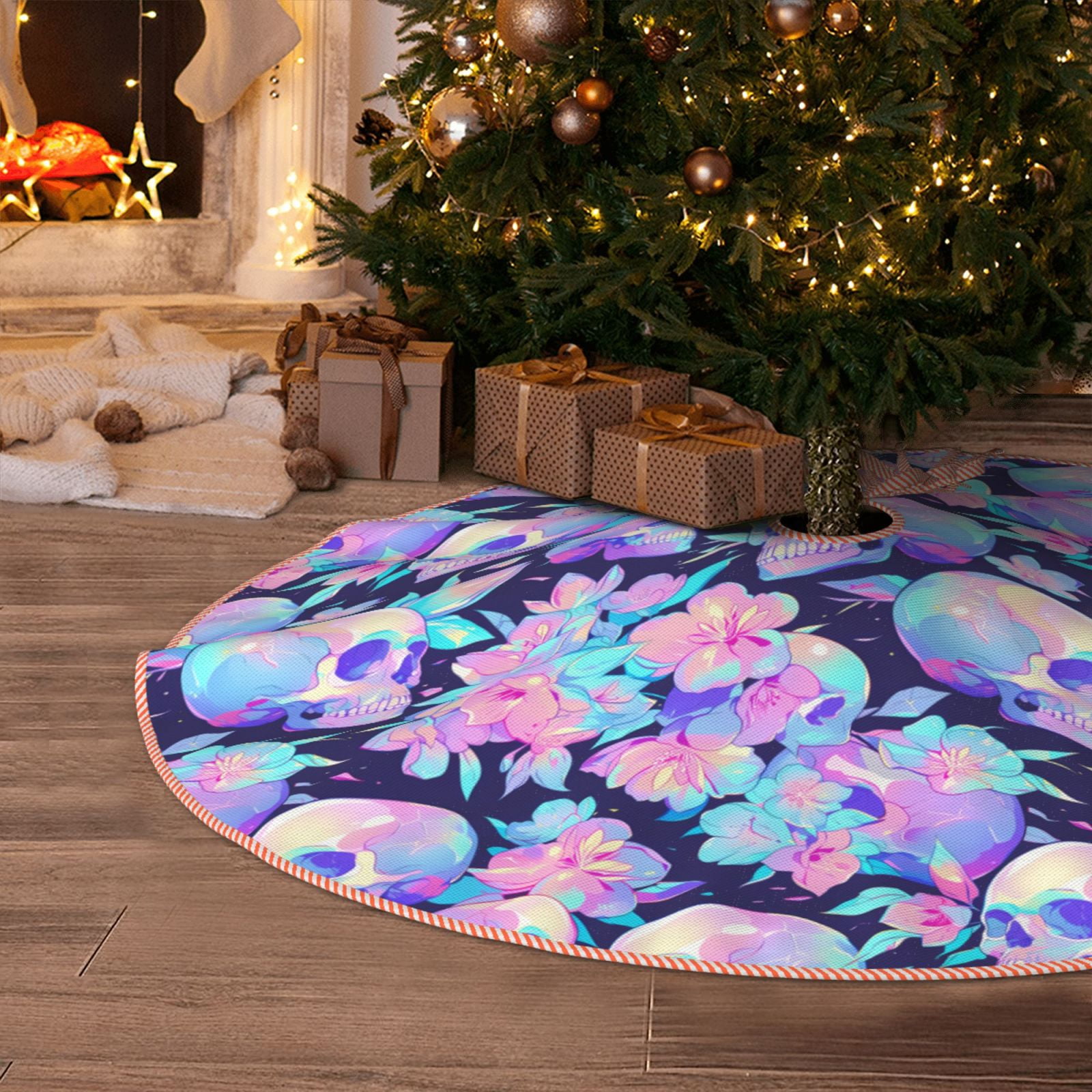 Christmas Tree Skirt - pinkk flower crystal Skull Halloween Tree Skirt ...