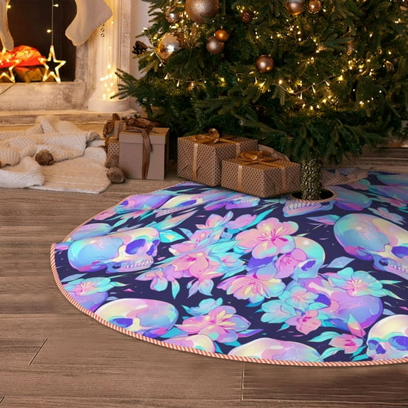 Christmas Tree Skirt - pinkk flower crystal Skull Halloween Tree Skirt ...