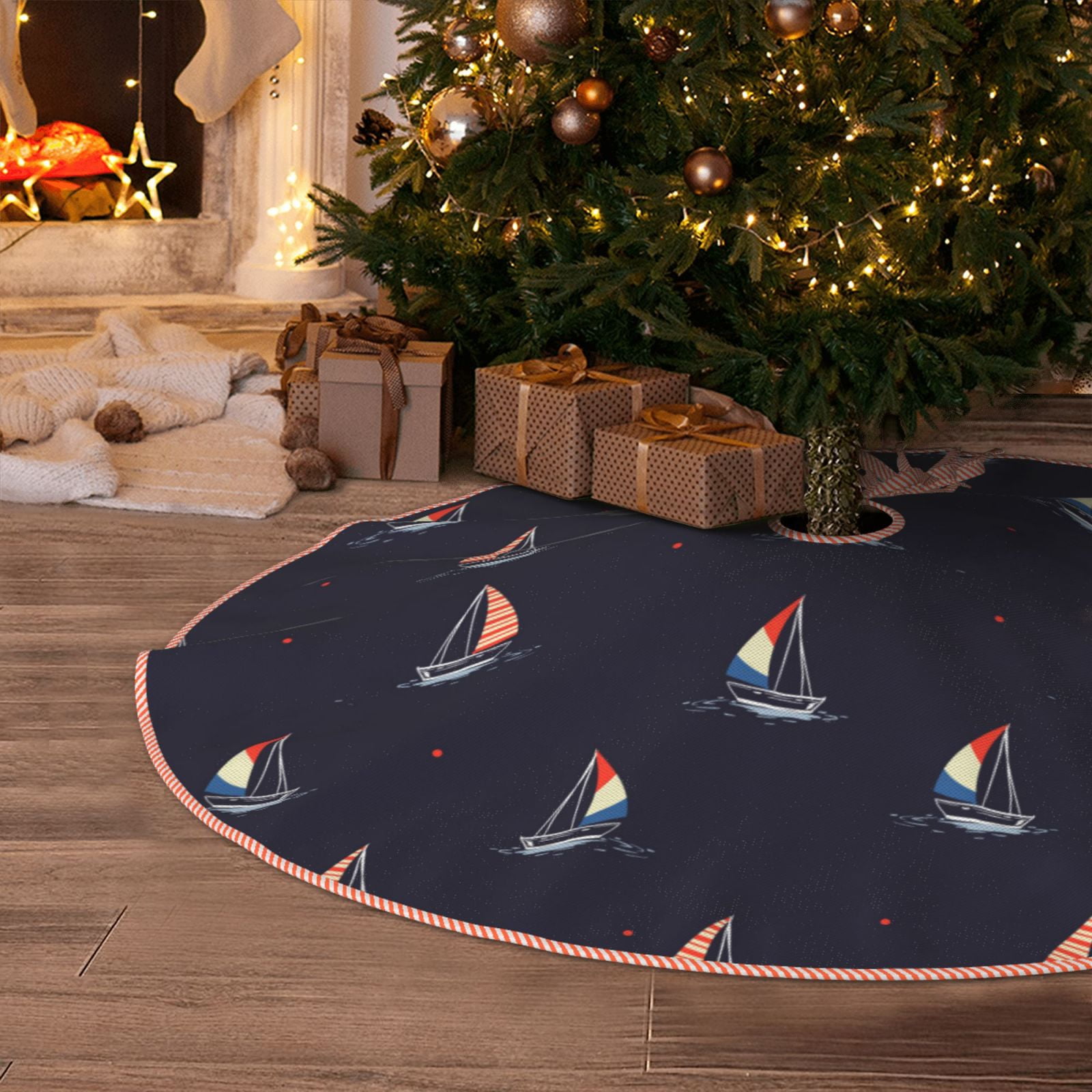 Christmas Tree Skirt - polka dots sailboat Navyblue Halloween Tree ...