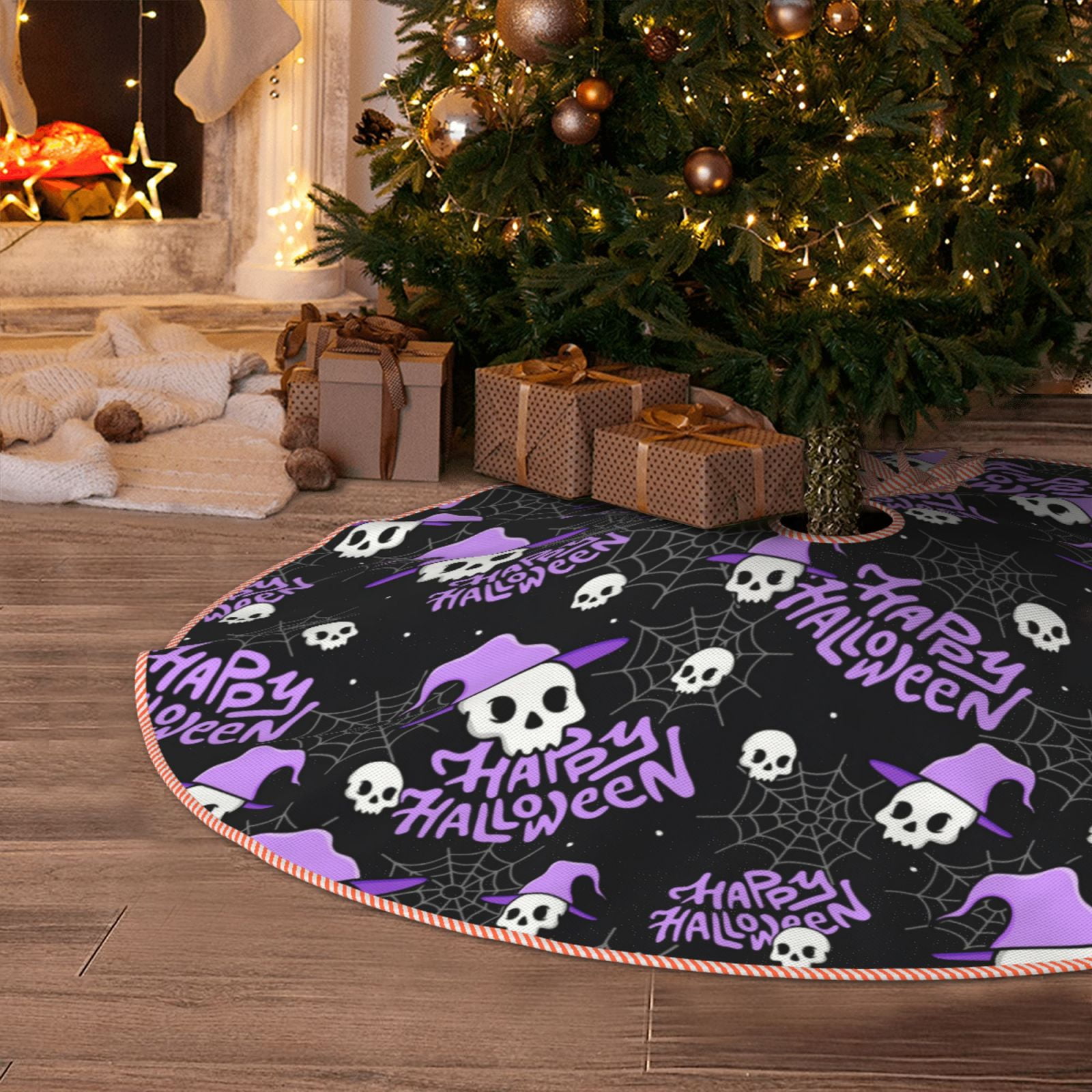 Christmas Tree Skirt - purple halloween skull spiderweb Halloween Tree ...