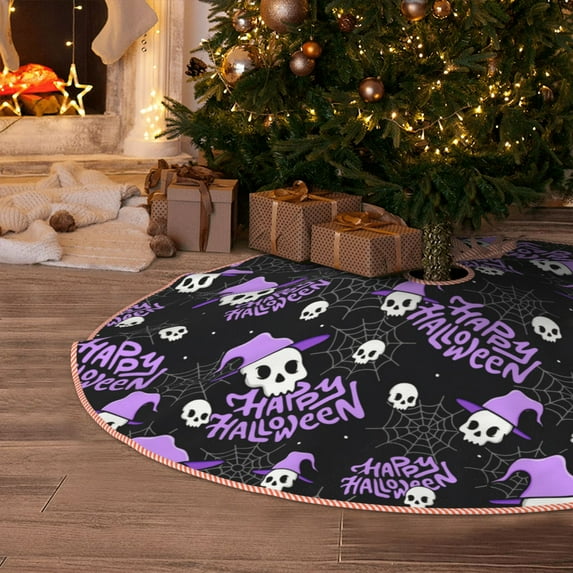 Christmas Tree Skirt - purple halloween skull spiderweb Halloween Tree ...