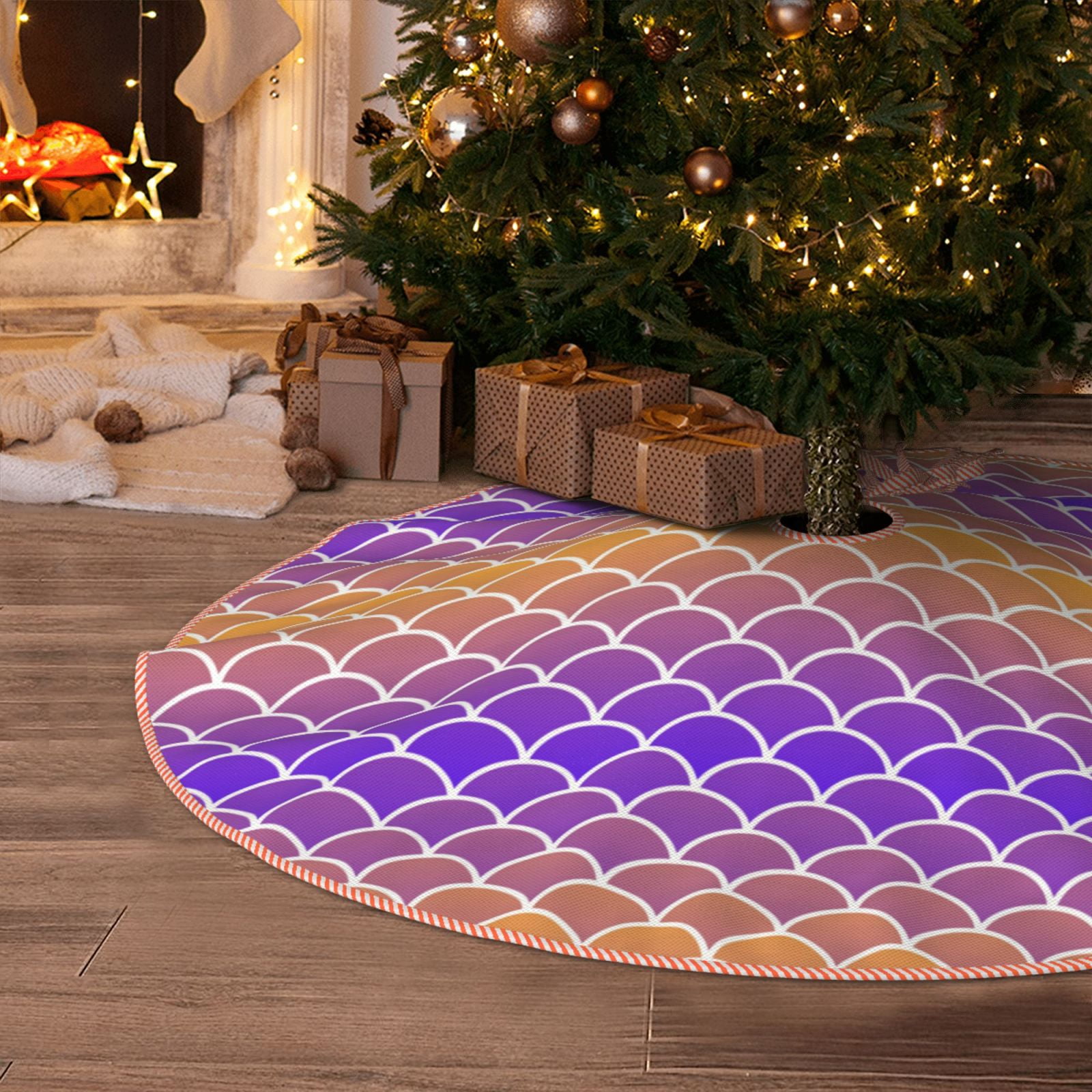 Christmas Tree Skirt - purple orange fish scale Halloween Tree Skirt ...
