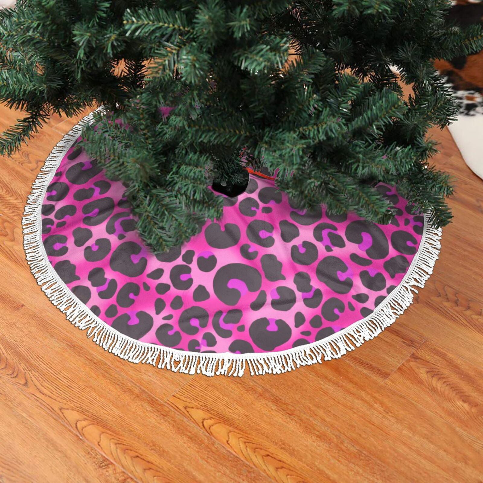 Christmas Tree Skirt, red pink Leopard print Christmas Tree Decorations ...