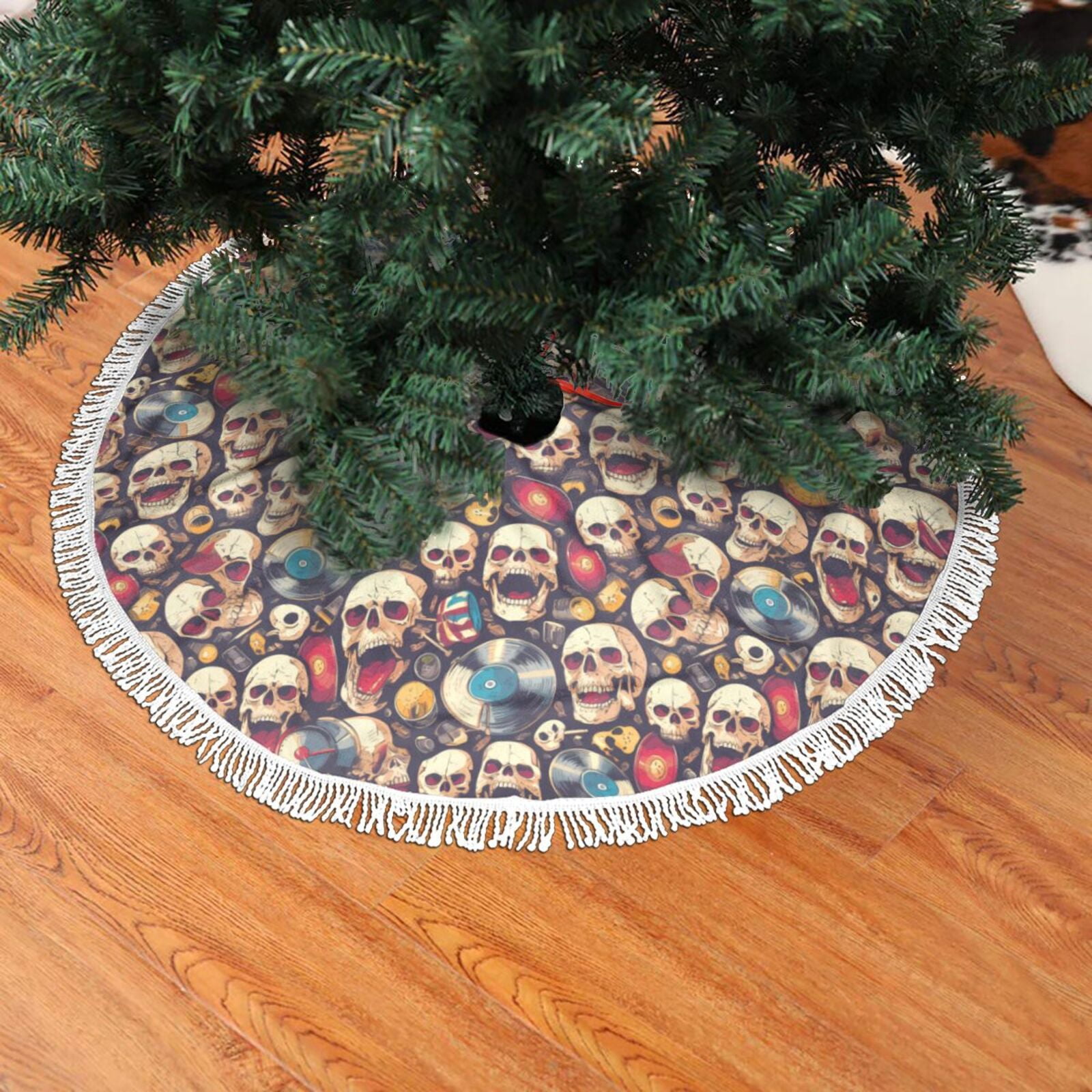 Christmas Tree Skirt, rock record music Skull Christmas Tree ...