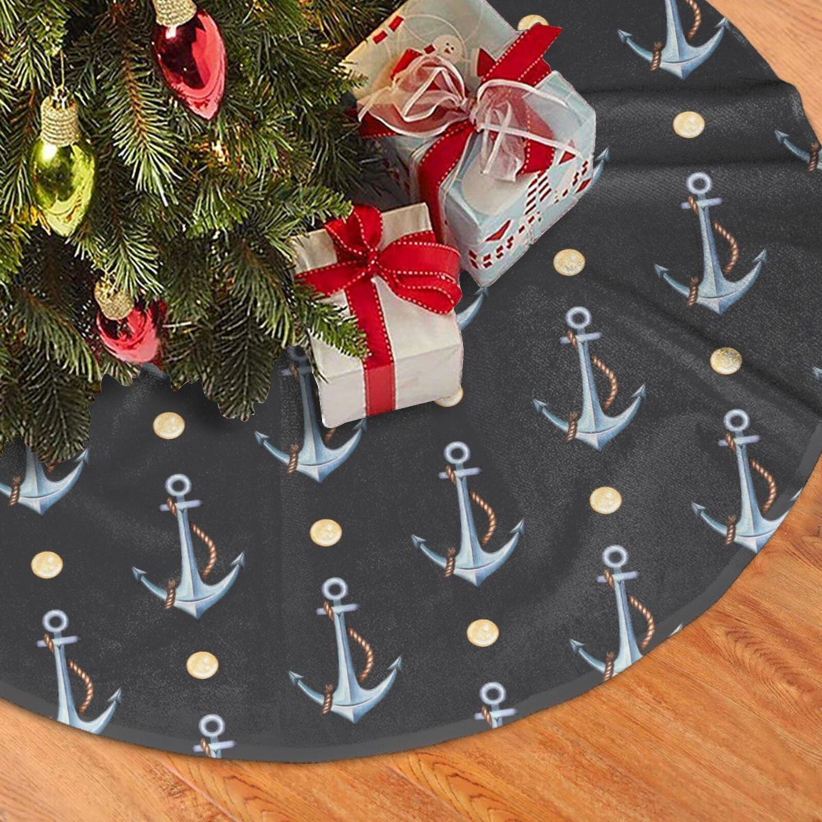 Christmas Tree Skirt, ship anchors rope black cool Soft Plush Christmas ...
