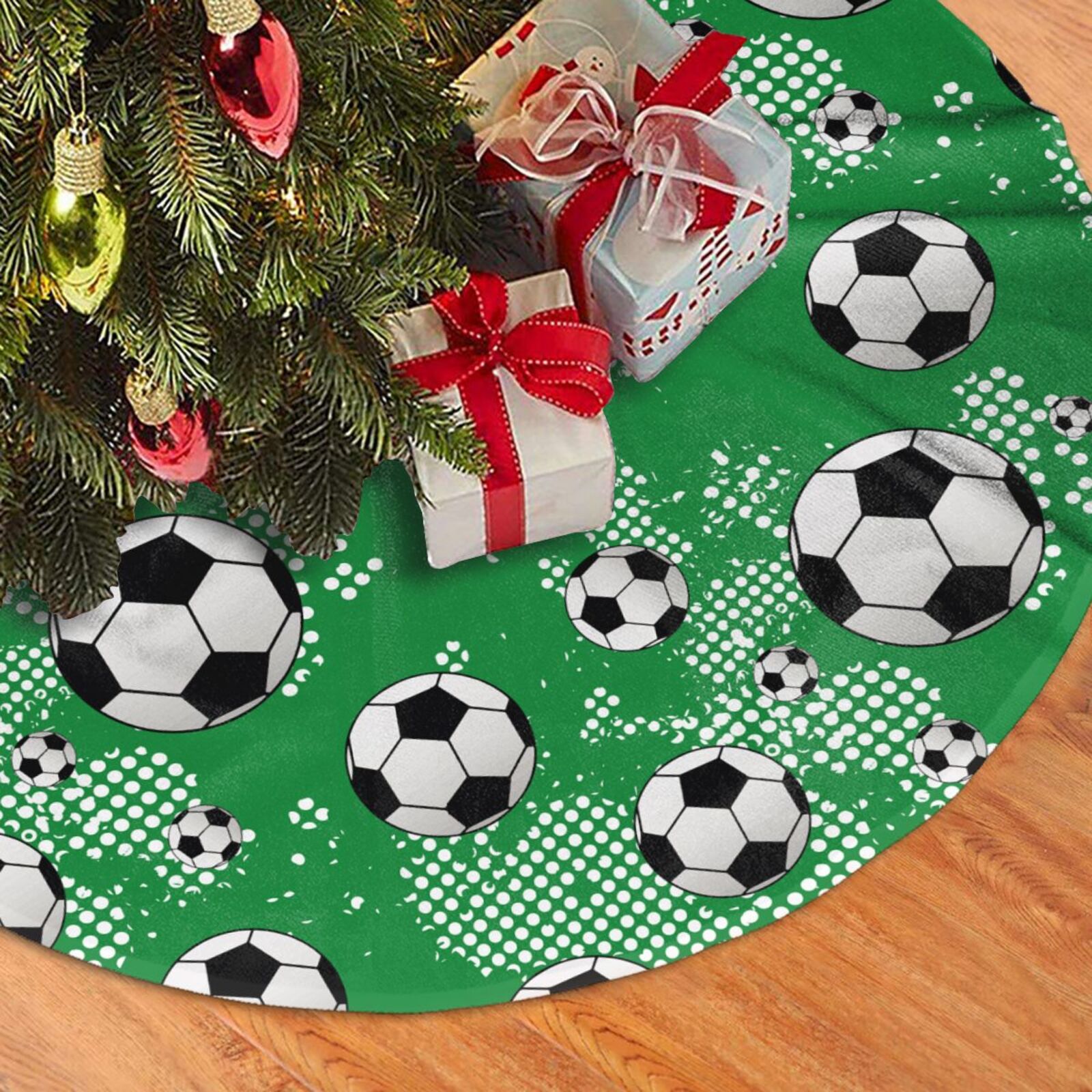 Christmas Tree Skirt, soccer balls Cute green Soft Plush Christmas Tree ...