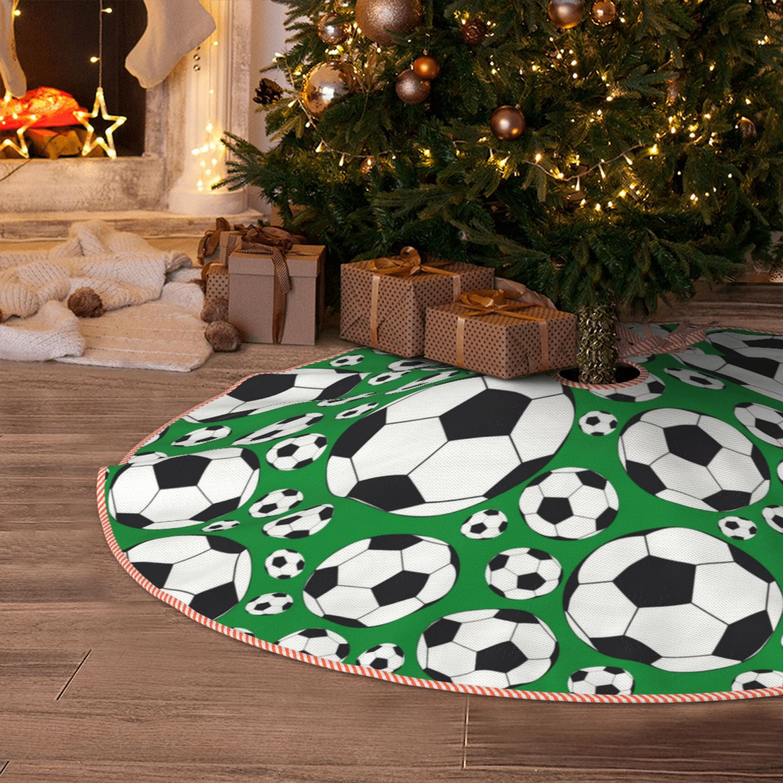 Christmas Tree Skirt - soccer balls green print Halloween Tree Skirt ...