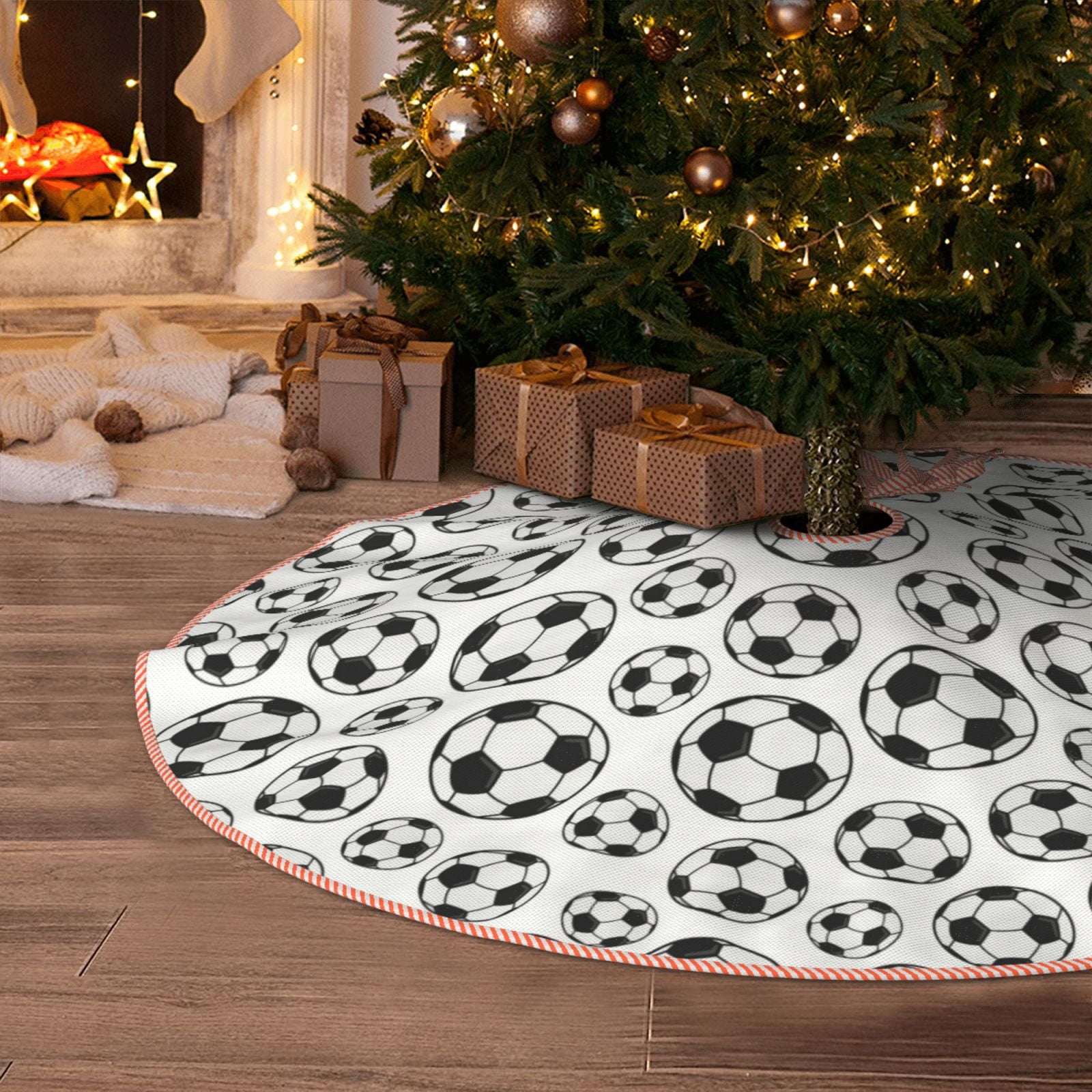 Christmas Tree Skirt - soccer football balls white Halloween Tree Skirt ...