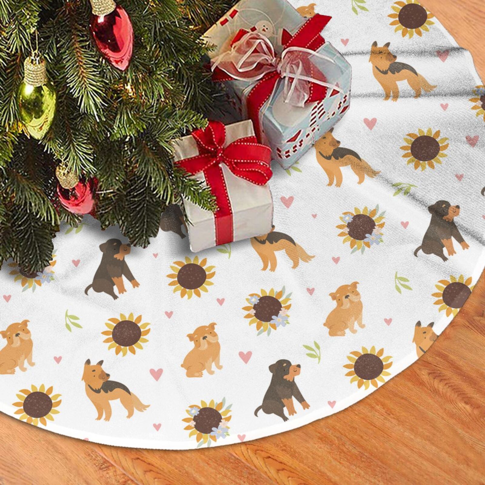 Christmas Tree Skirt, sunflower Dog heart Soft Plush Christmas Tree ...