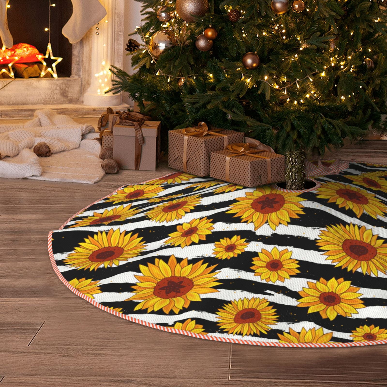 Christmas Tree Skirt - sunflowers striped black white Halloween Tree ...