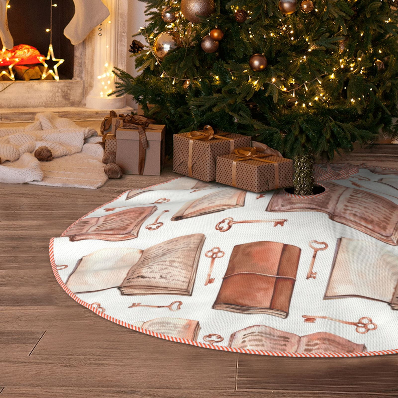 Christmas Tree Skirt - vintage key open books print Halloween Tree ...