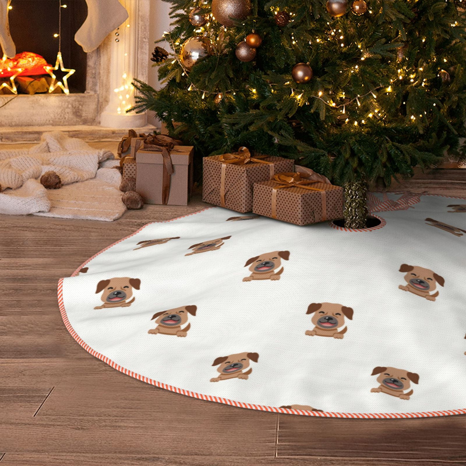 Christmas Tree Skirt - white Cute Dog Puppy Halloween Tree Skirt Winter ...