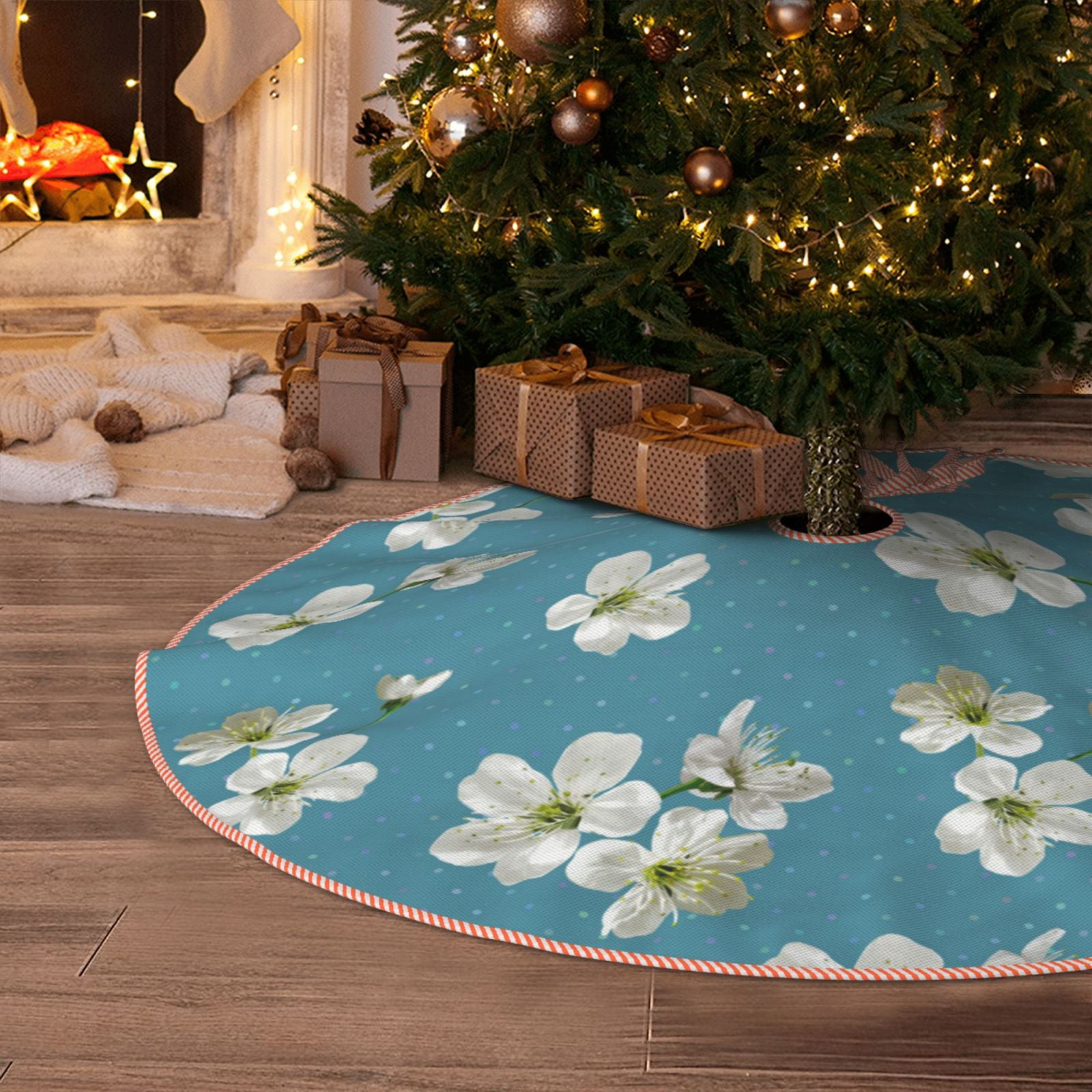 Christmas Tree Skirt - white berry blossoms elegant Halloween Tree ...
