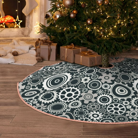 Christmas Tree Skirt - white gear Pattern Halloween Tree Skirt Winter ...