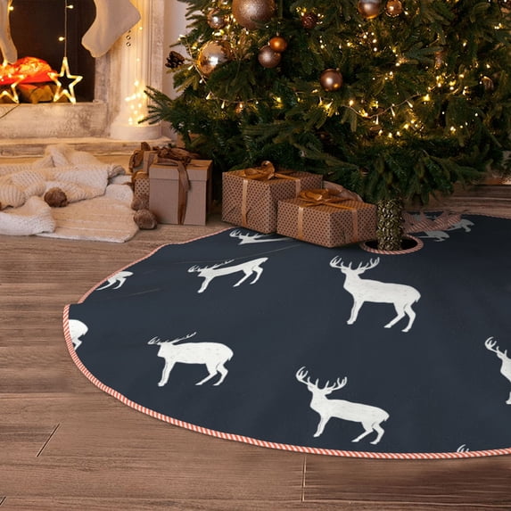 Christmas Tree Skirt - white moose deer black Halloween Tree Skirt ...