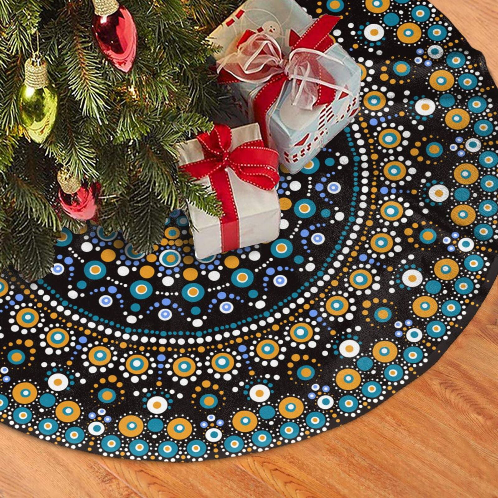 Christmas Tree Skirt with Tie Straps Dot Mandala Tree Skirt for Merry ...