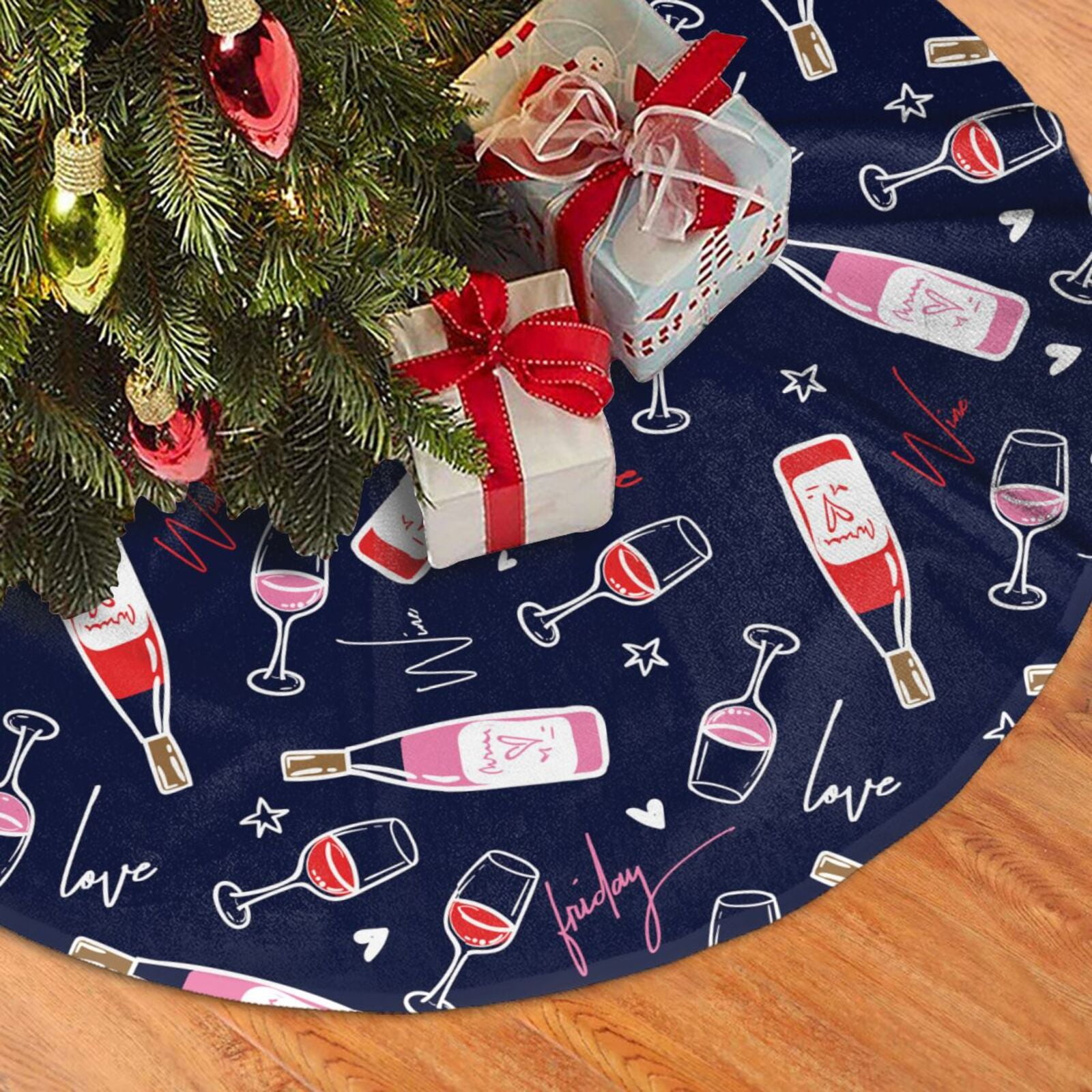 Christmas Tree Skirt with Tie Straps Love Wine Tree Skirt for Merry ...