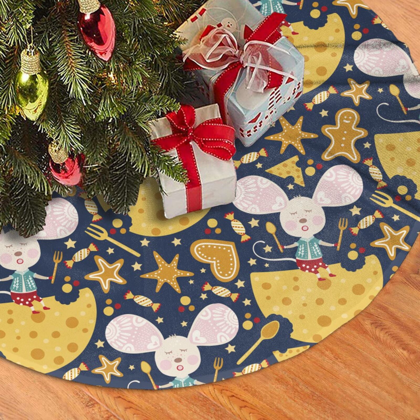 Christmas Tree Skirt with Tie Straps Mouse Cheese Tree Skirt for Merry ...