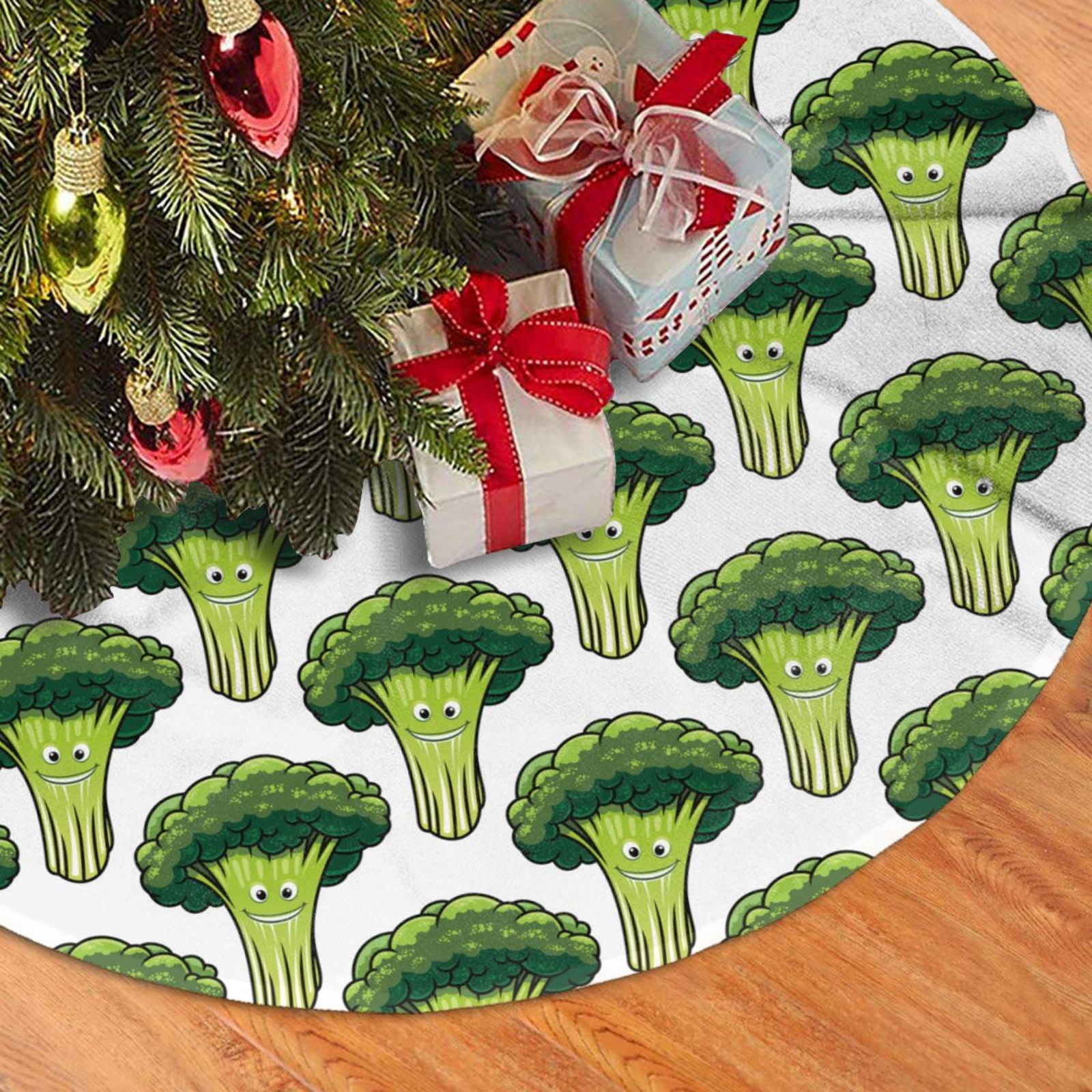 Christmas Tree Skirt with Tie Straps cute broccoli Tree Skirt for Merry ...