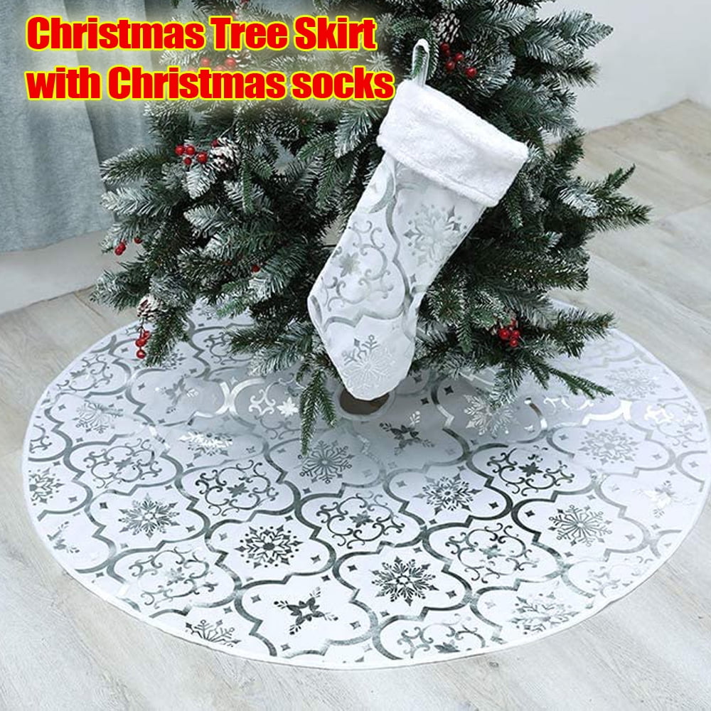Christmas Tree Skirts Xmas Tree Mats Snowflakes Xmas Tree Skirts with ...