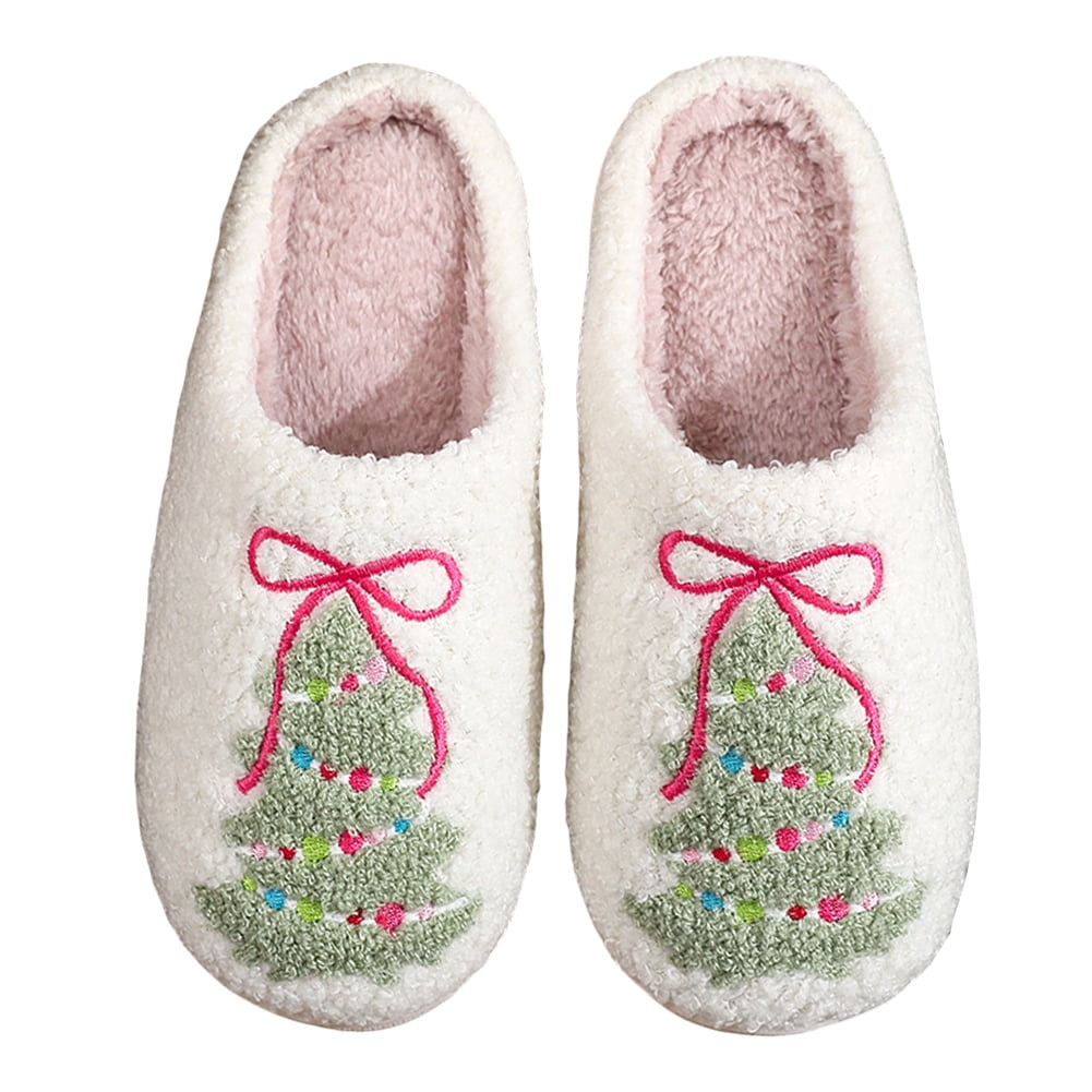Christmas Tree Slippers for Womens Mens, Fluffy Plush Warm Slip-On ...