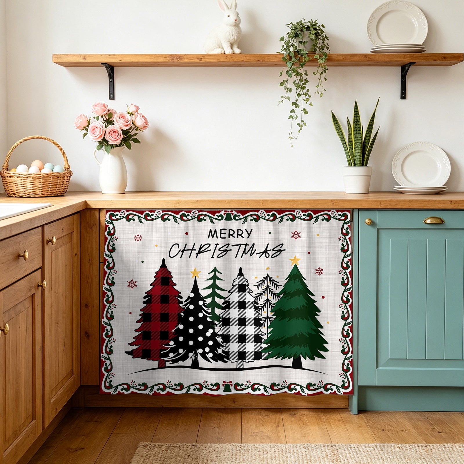 Christmas Tree Small Sink Skirt 10"Wx11"L,Dustproof Under Sink Curtain ...
