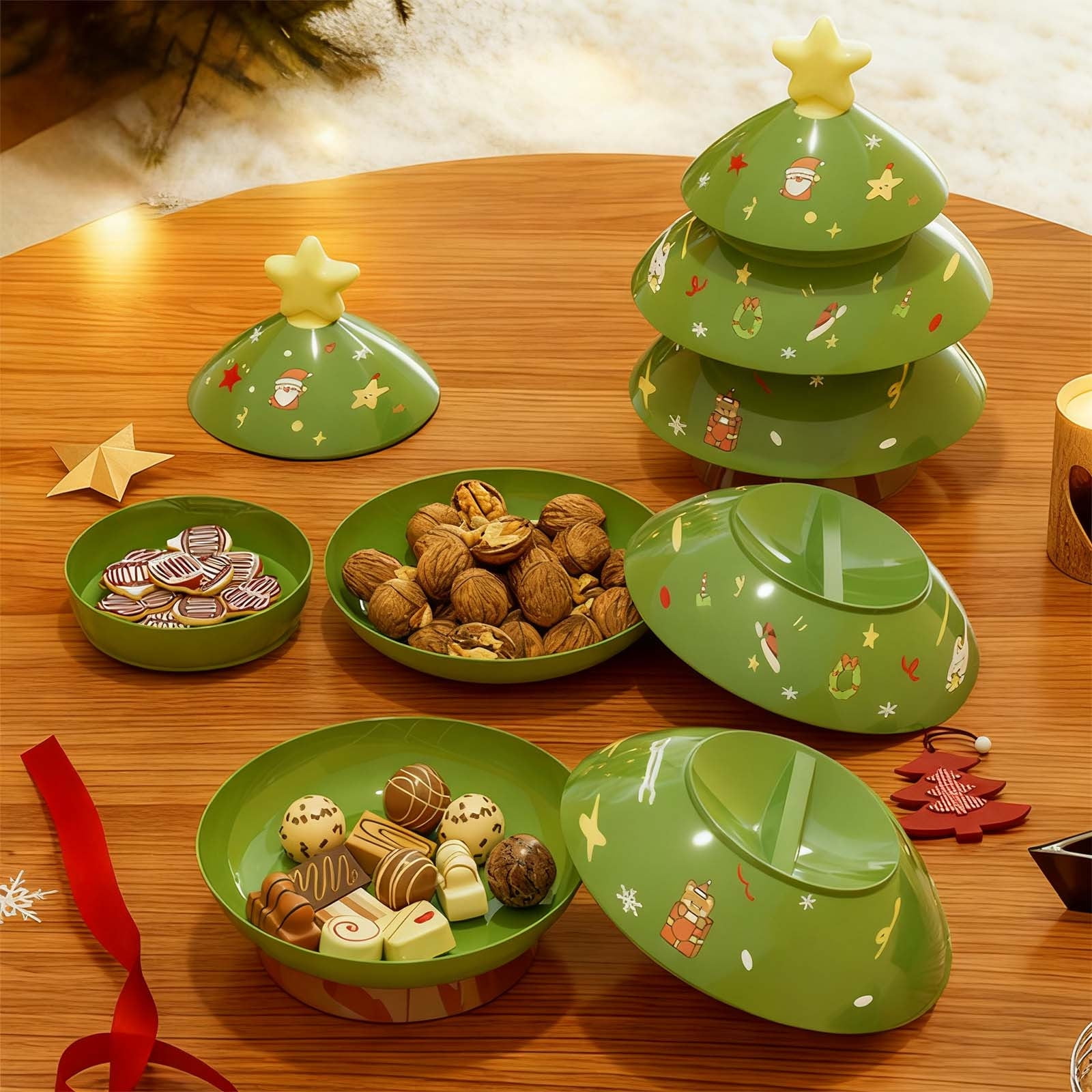 Christmas Tree Snack Box, Stackable Fruit and Candy Display with ...