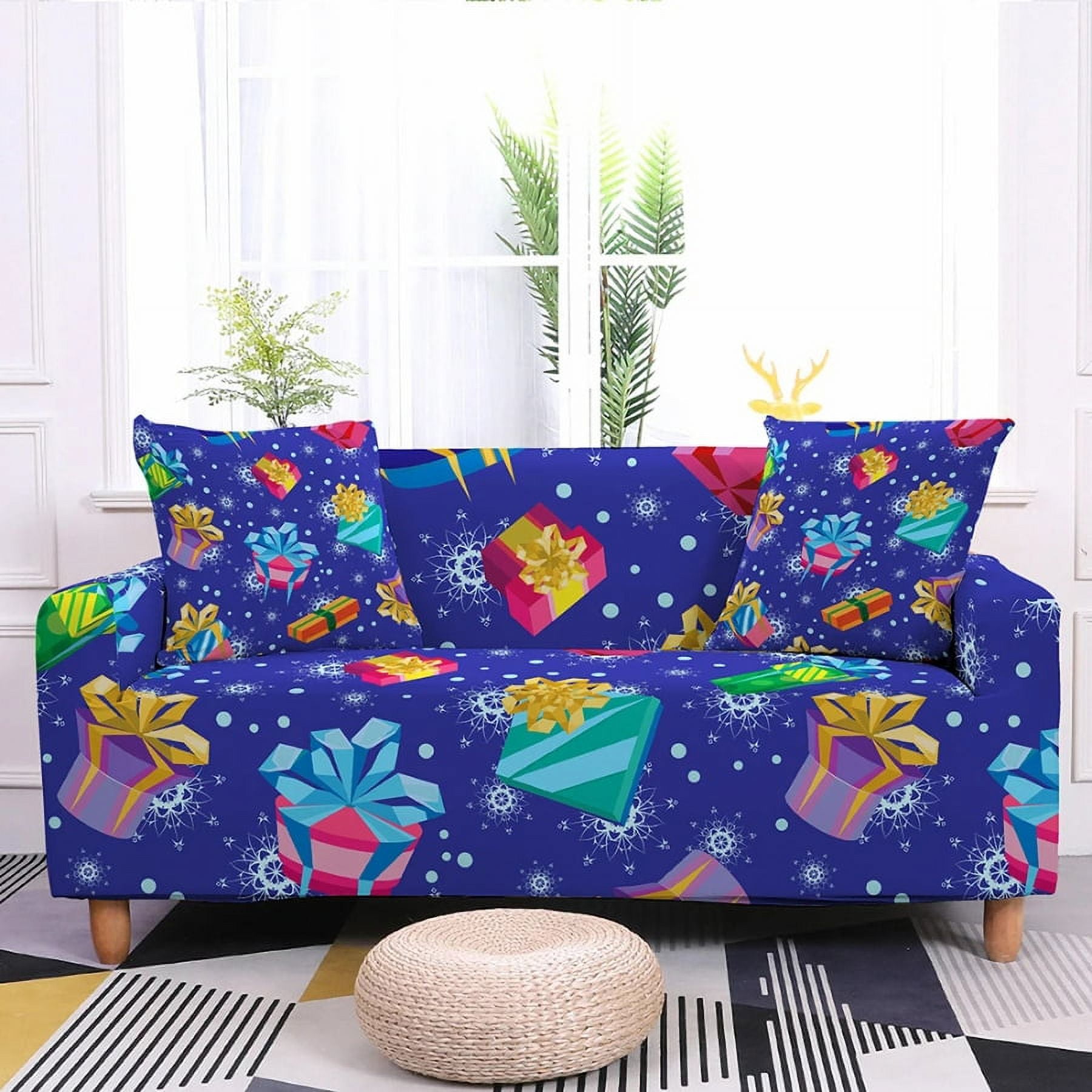 Christmas Tree Snowflake Cartoon Sofa Cover Elastic Dust and Wrinkle Proof Multi Person ...