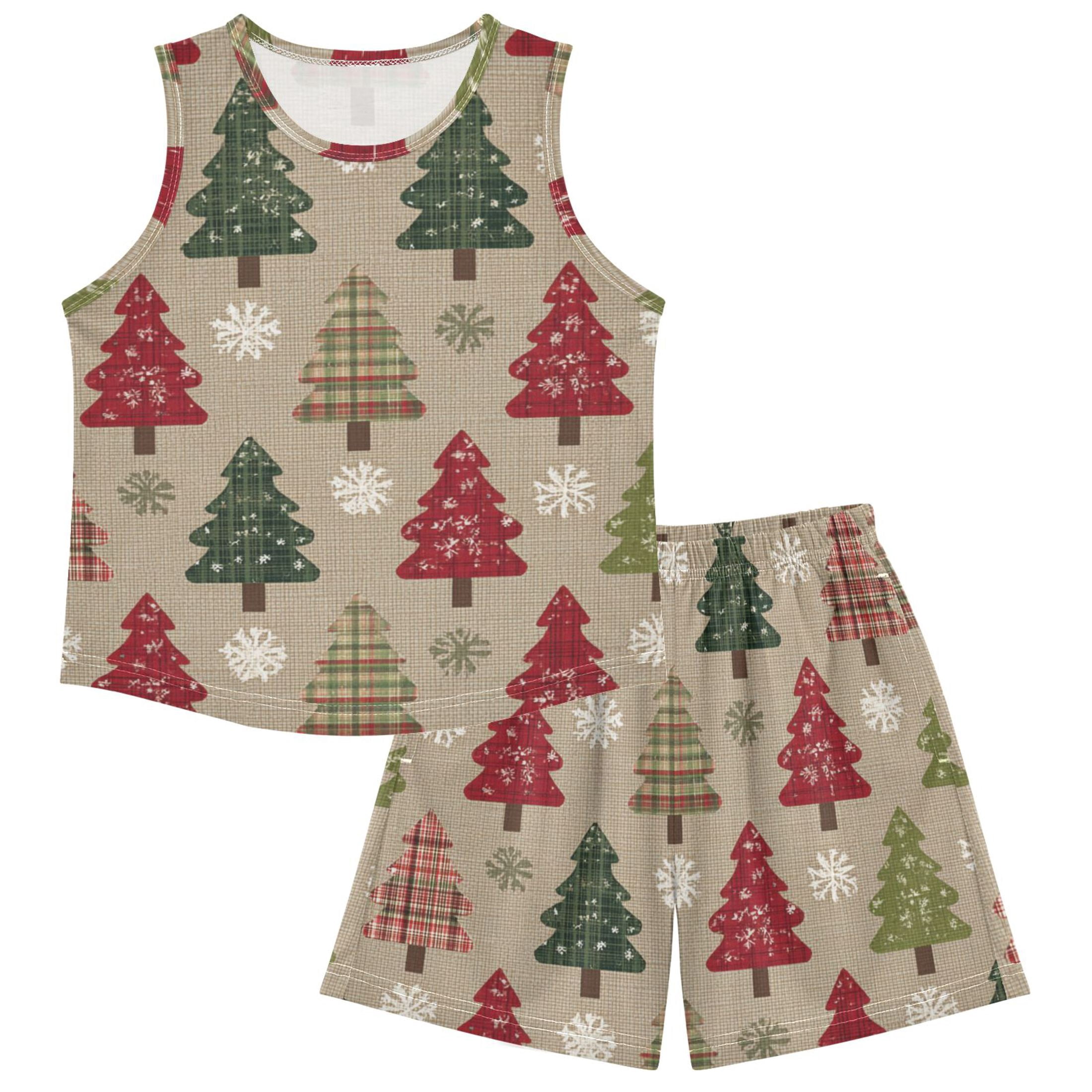 Christmas Tree Snowflake Fabric Pajamas Set Sleeveless Sleepwear Tank ...