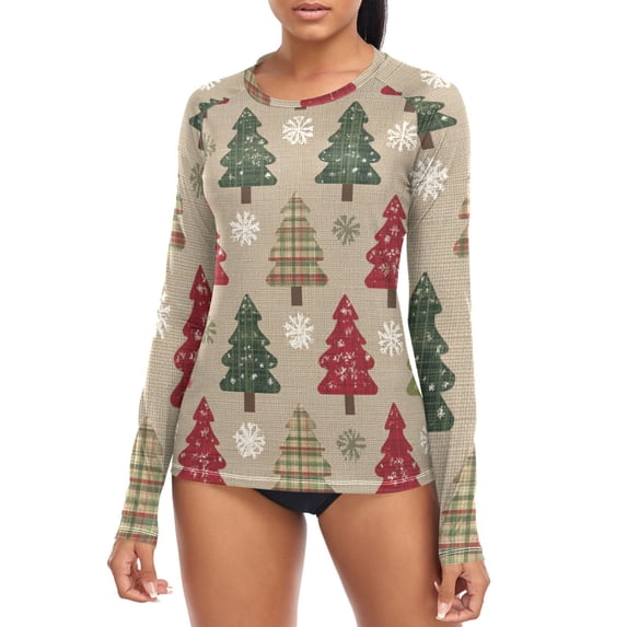 Christmas Tree Snowflake Fabric Women's Rash Guard Shirts UPF 50+ Sun ...