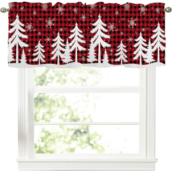 Christmas Tree Snowflake Kithen Curtains Valances for Windows Winter ...